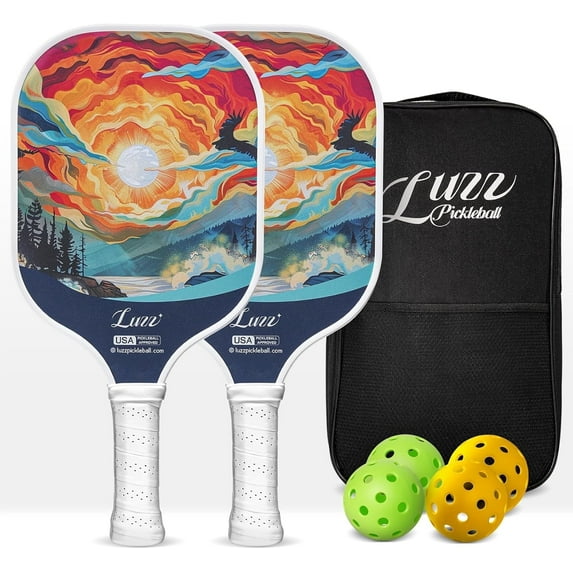 LUZZ Carbon Fiber Pickleball Paddle Set of 2 with 4 Balls and Carry Bag ...