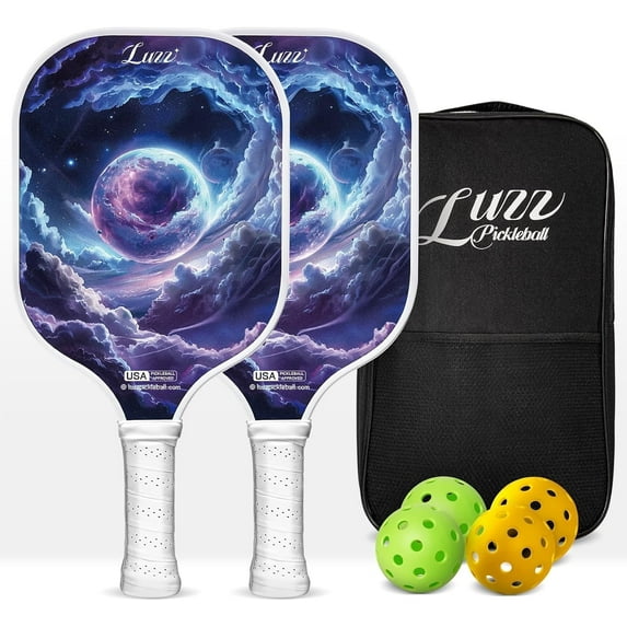 LUZZ Carbon Fiber Pickleball Paddle Set of 2 with 4 Balls and Carry Bag ...