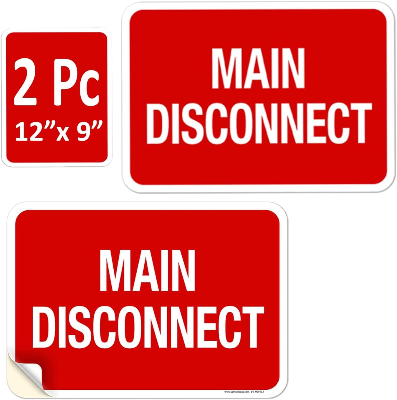 LV 2 Pack 12" x 9" Main Disconnect Sticker Service Label Emergency Sign ...