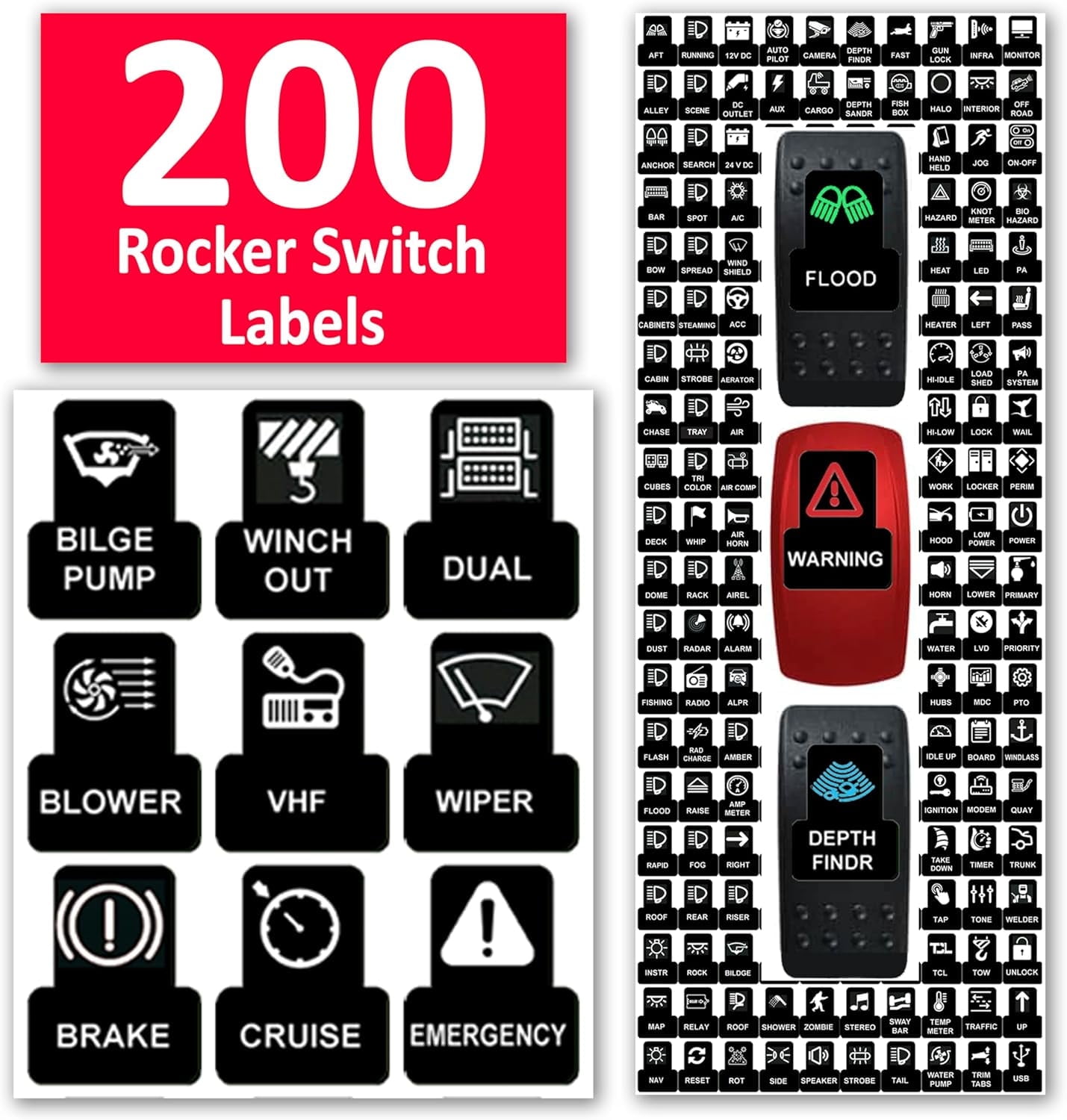 LV 200 Pcs DC Univeral Toggle Rocker Switch Panel Label Marine Boat Car ...