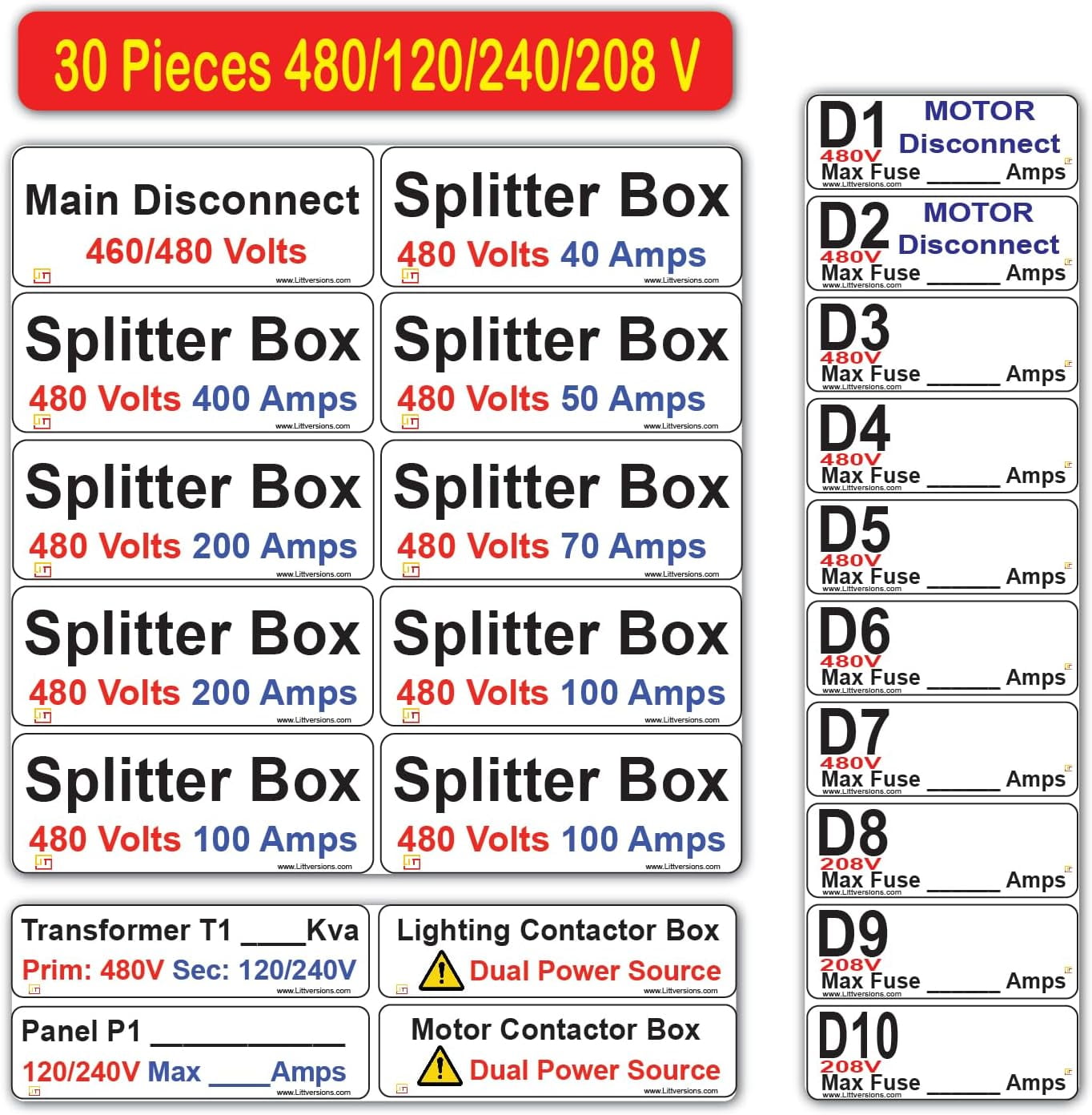 LV 30 Pcs Elect Label Stickers for Main Disconnect Splitter Transformer ...