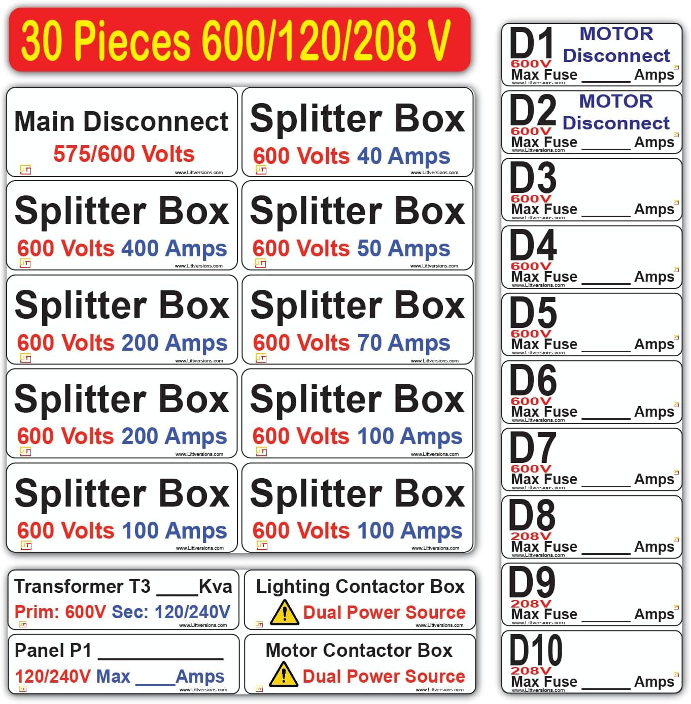 LV 30 Pcs Elect Label Stickers for Main Disconnect Splitter Transformer ...