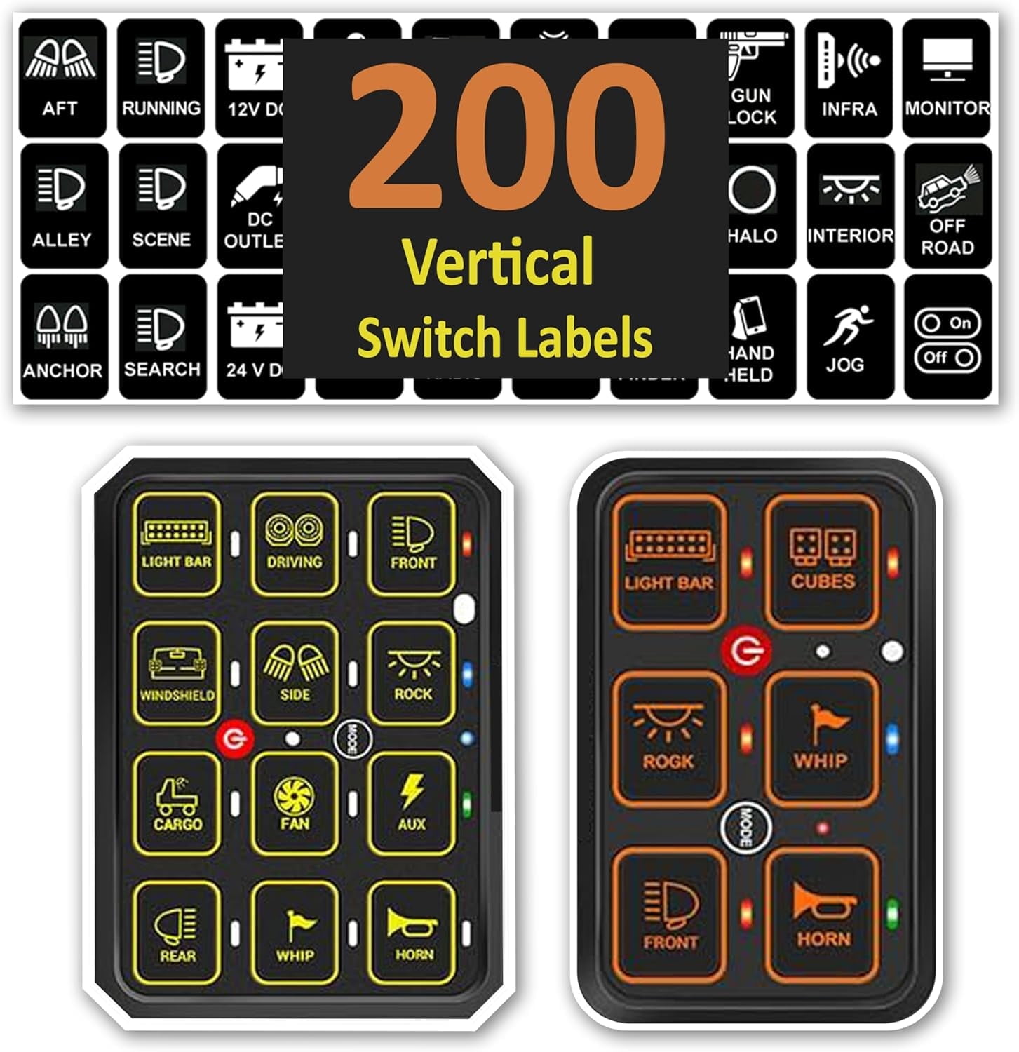 LV AC DC 6/8/12 Gang Panel Label Replacement for Auxbeam Vehicle RA XL ...