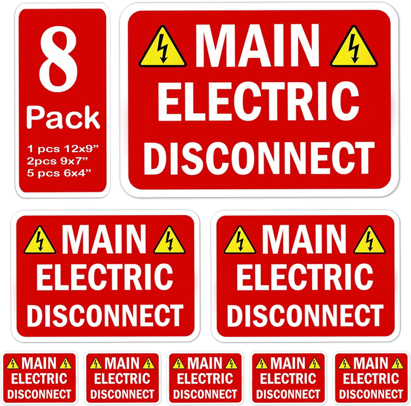 LV Assorted 8 Pack Main Electrical Disconnect Sticker Label Sign 12x9 ...