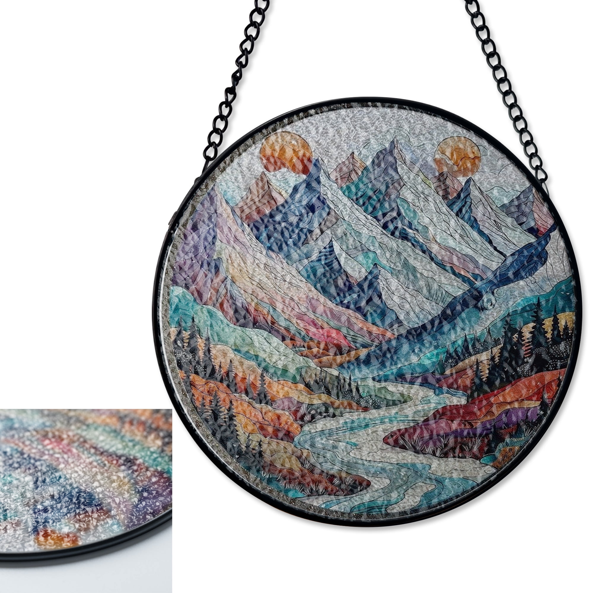 LV Gifts Alpine Mountain Range Suncatcher, Scenic Stained Glass Style ...