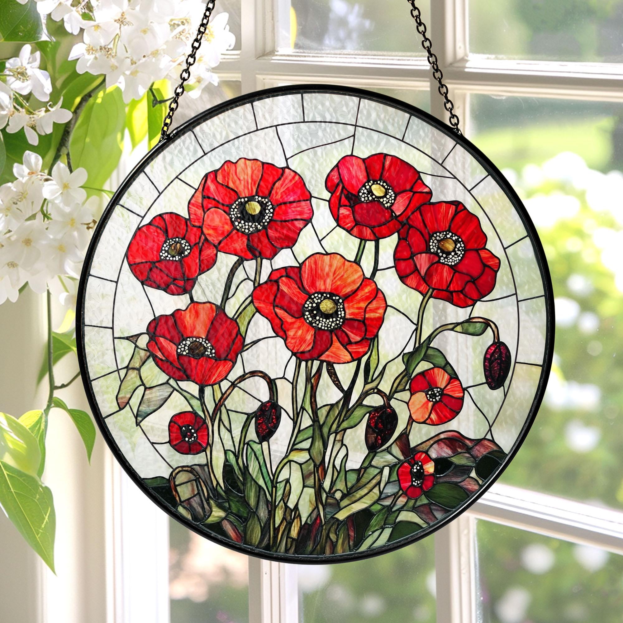 LV Gifts - Artistic Poppy Suncatcher, Botanical Stained Glass Style ...
