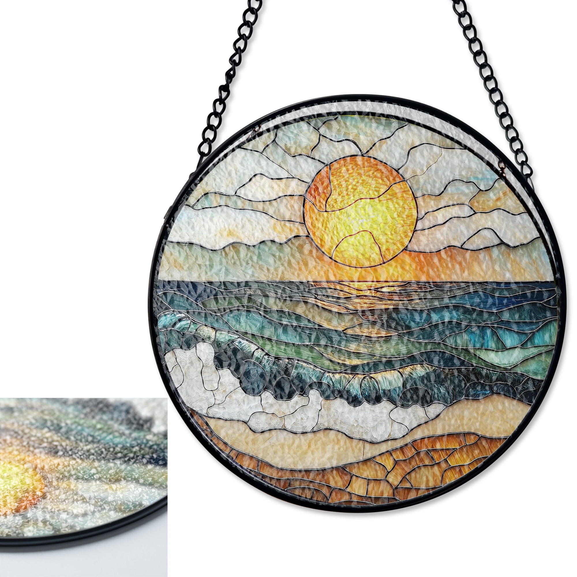 LV Gifts Beach Ocean Sunset Sun Catcher, Stained Glass Style UV Printed ...
