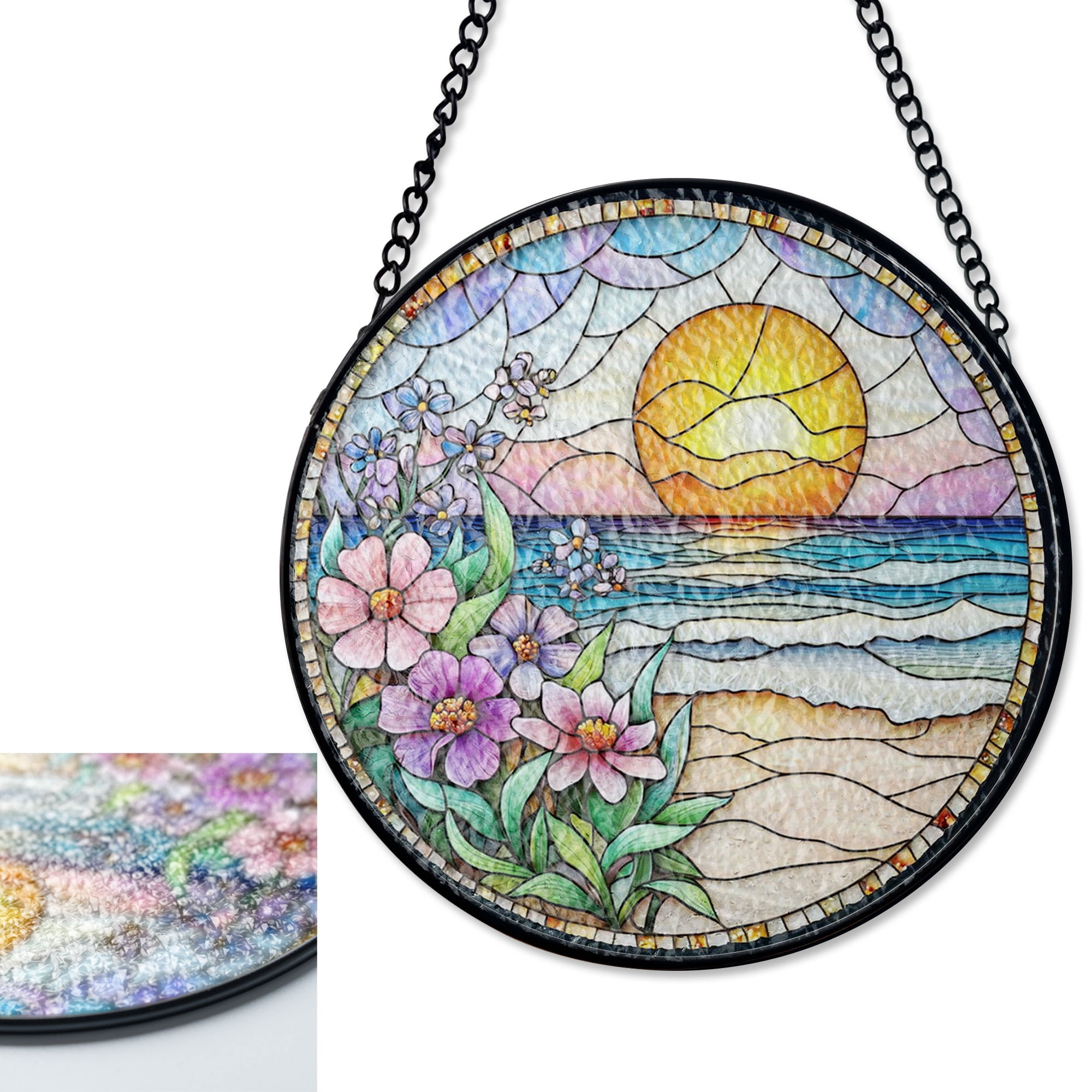 LV Gifts Beach Sunset Sun Catcher, Stained Glass Style UV Printed ...