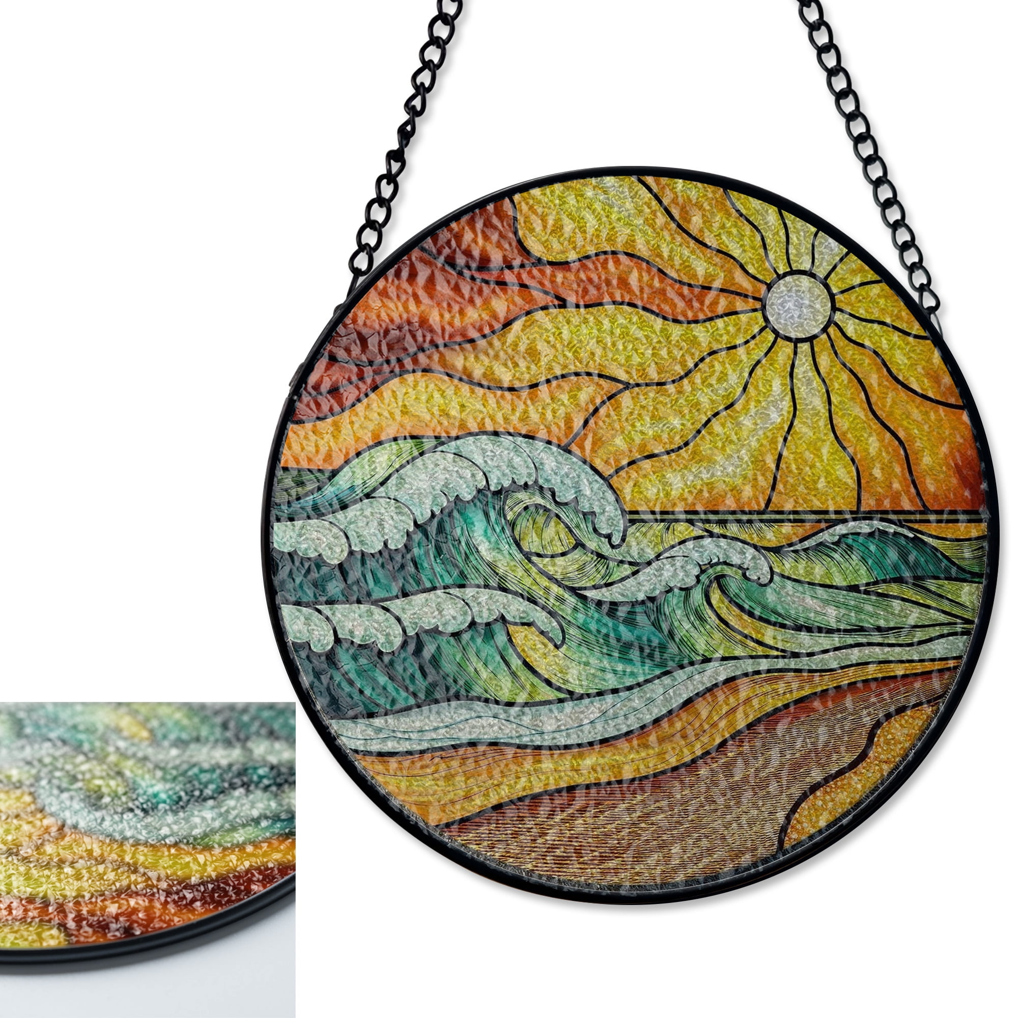 LV Gifts Beach Sunset Sun Catcher, Stained Glass Style UV Printed ...