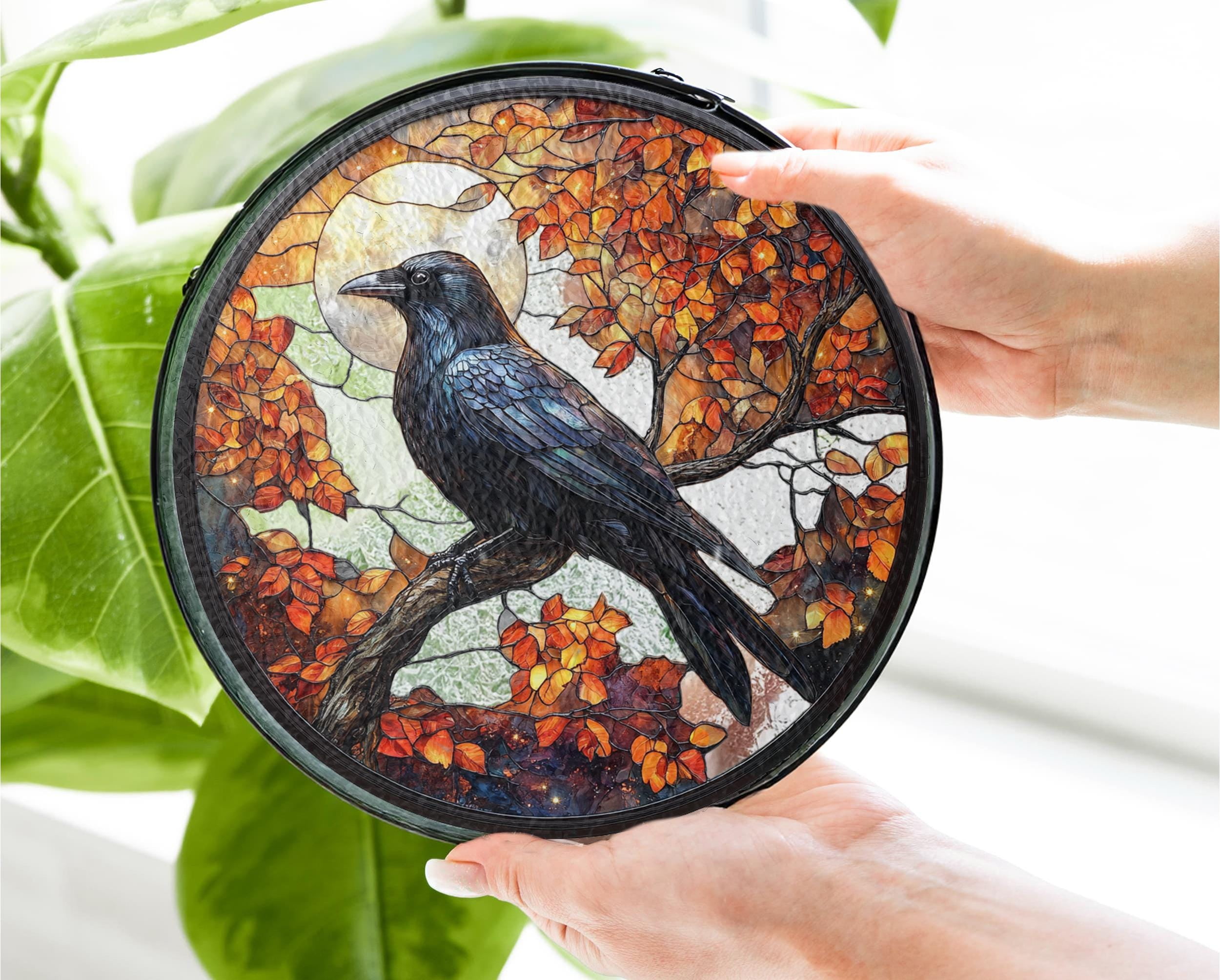 LV Gifts - Black Raven Suncatcher, Gothic Crow Stained Glass Style ...
