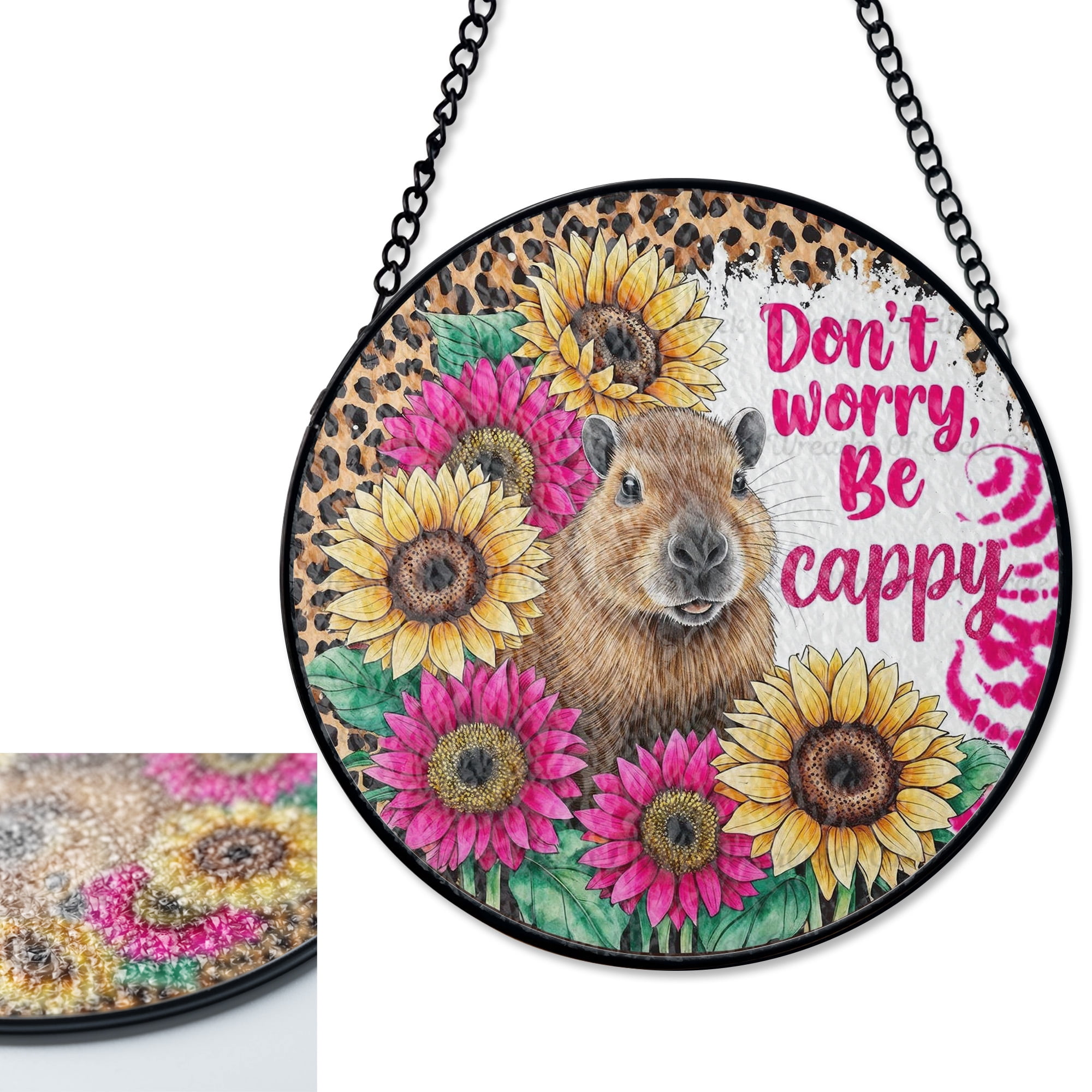 LV Gifts Cute Capybara Don't Worry Be Cappy Suncatcher Stained Glass ...