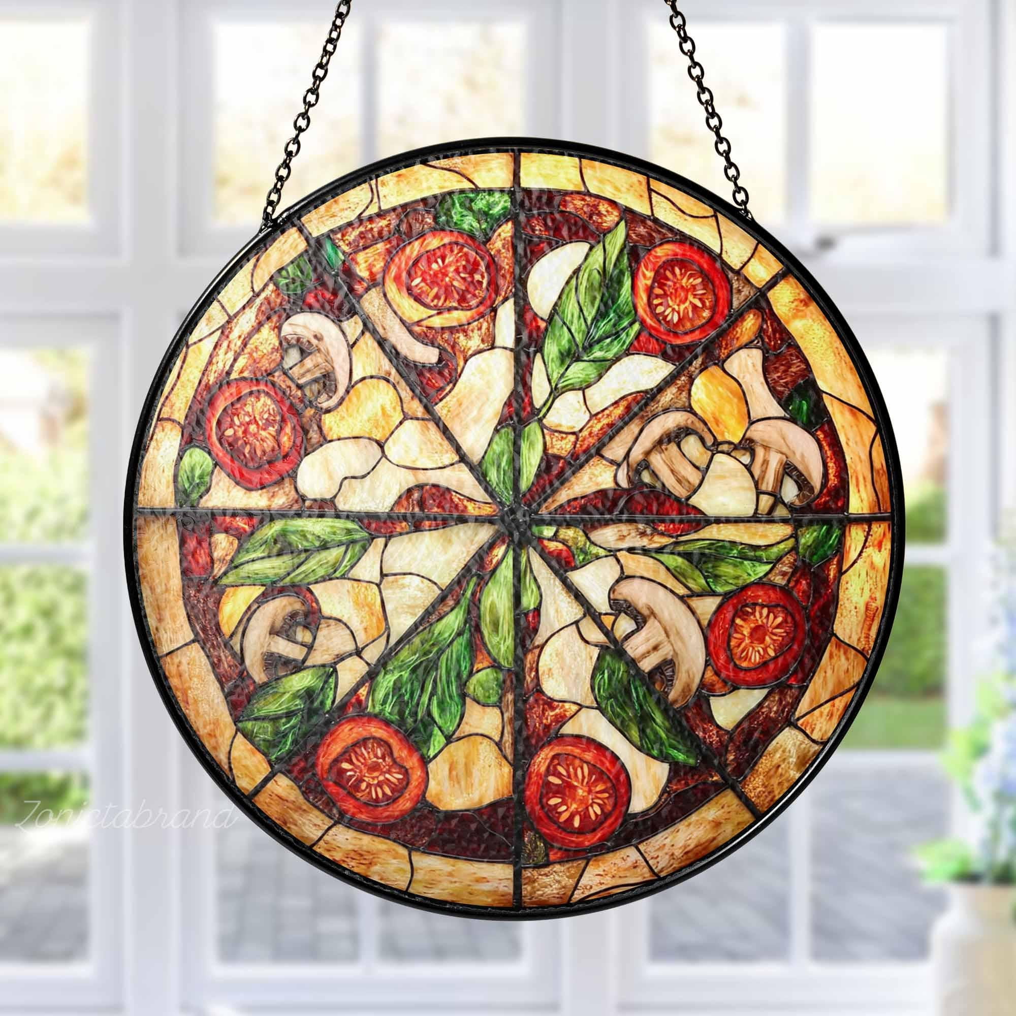 Pizza Stained Glass Suncatcher, Italian Food Wall Hanging Decor, Pizza ...