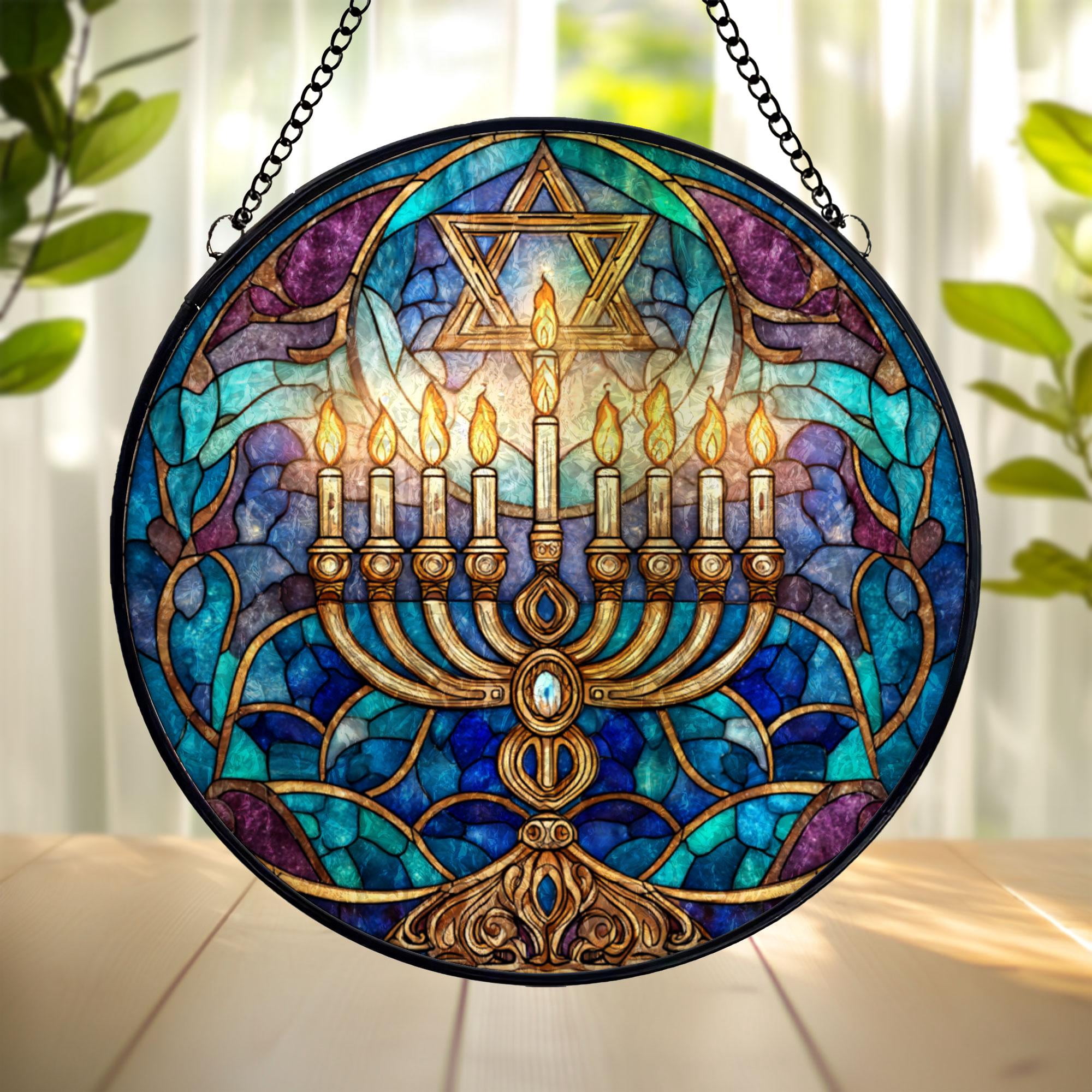 Festival Menorah Inspired Suncatcher, Stained Glass Style Acrylic ...