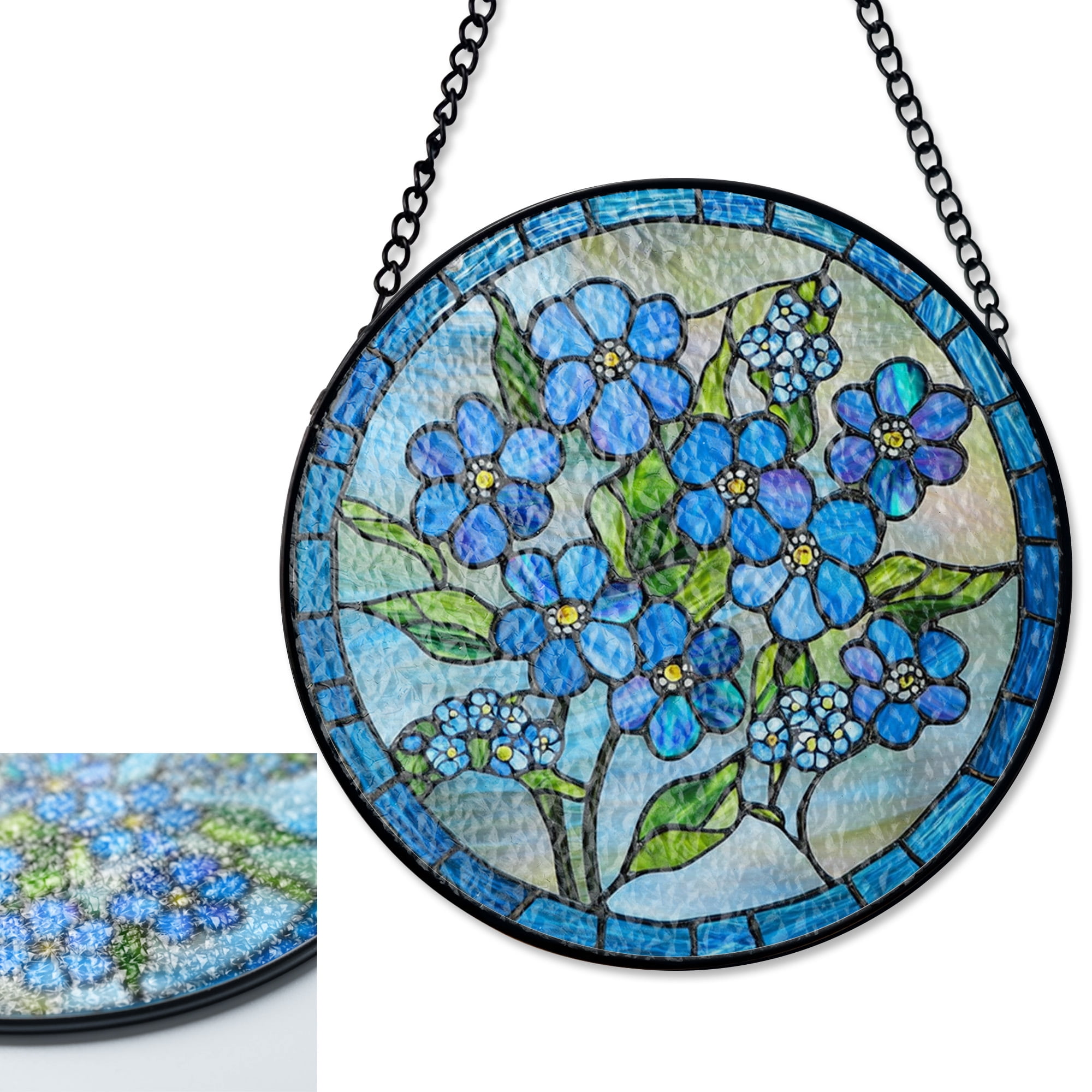 LV Gifts Forget Me Not Sun Catcher, Stained Glass Style UV Printed Blue ...