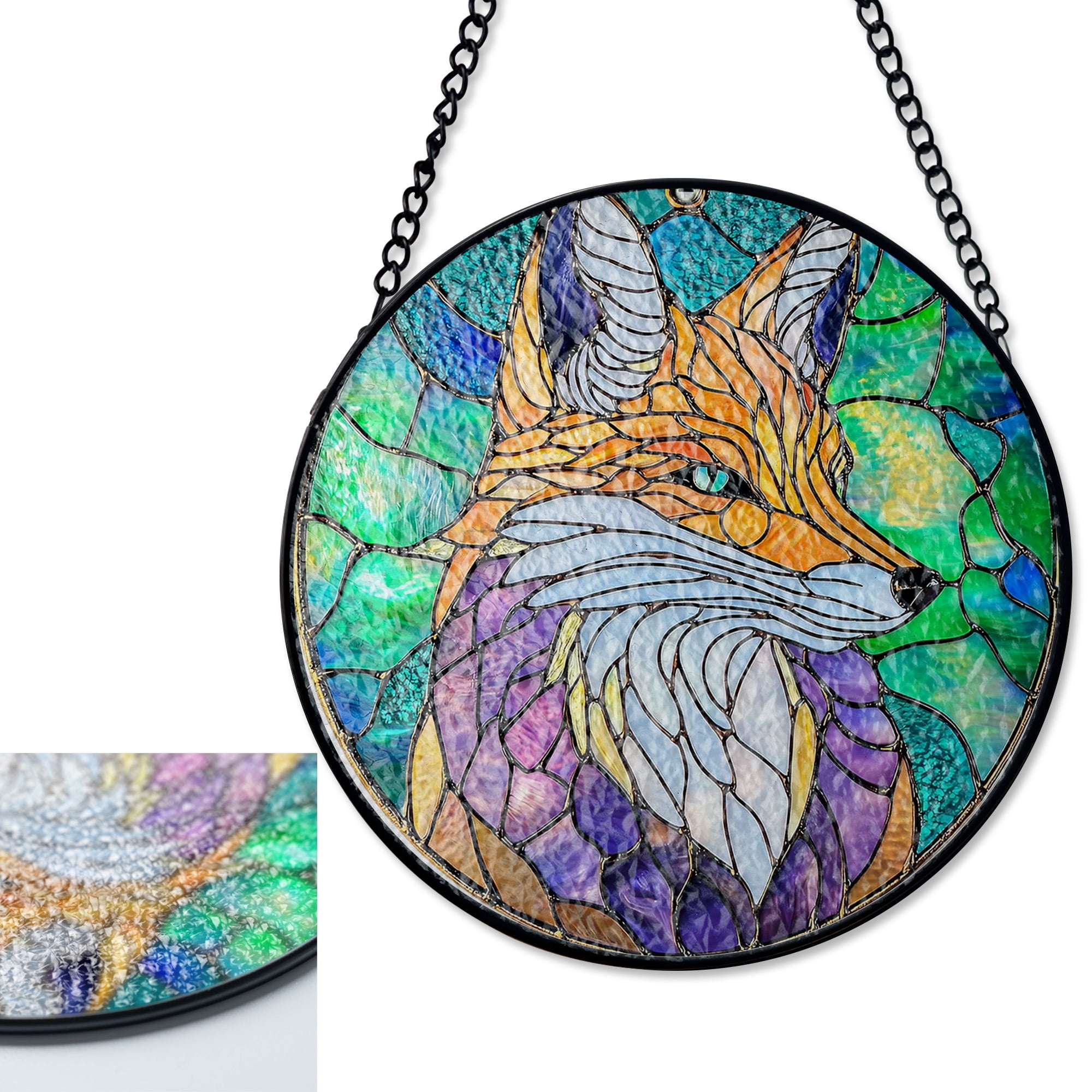 LV Gifts Fox Forest Sun Catcher, Stained Glass Style UV Printed Glass ...