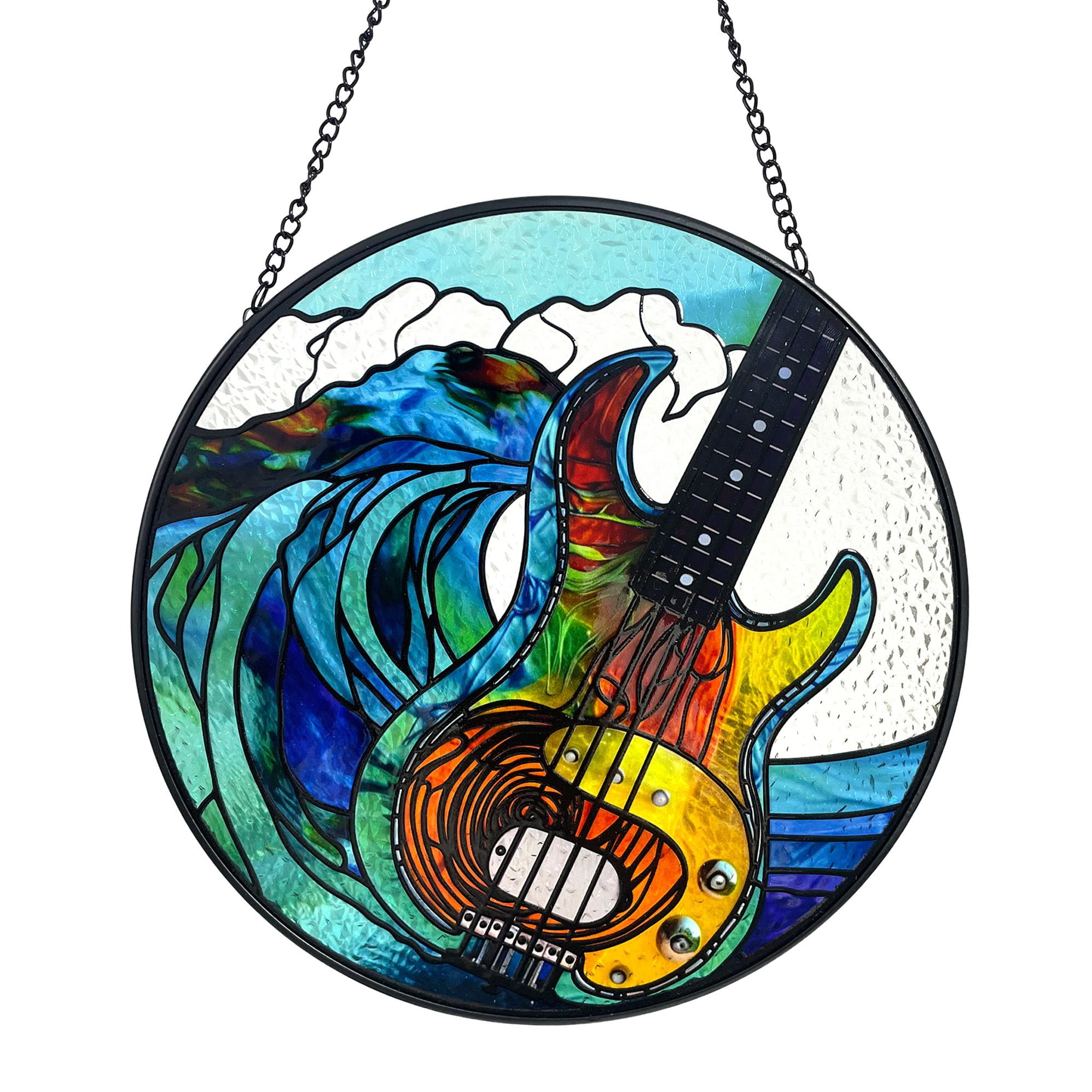 LV Gifts - Guitar & Ocean Wave Suncatcher, Sound Wave Stained Glass ...