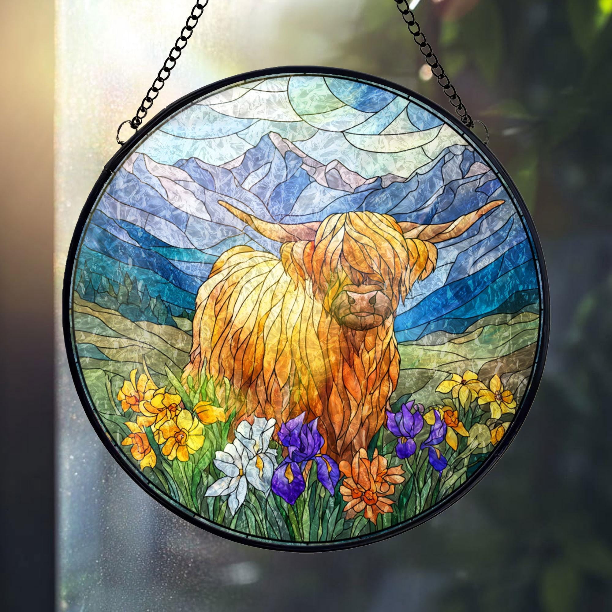 LV Gifts Highland Cow Stained Glass Suncatcher, Scottish Bull Window ...