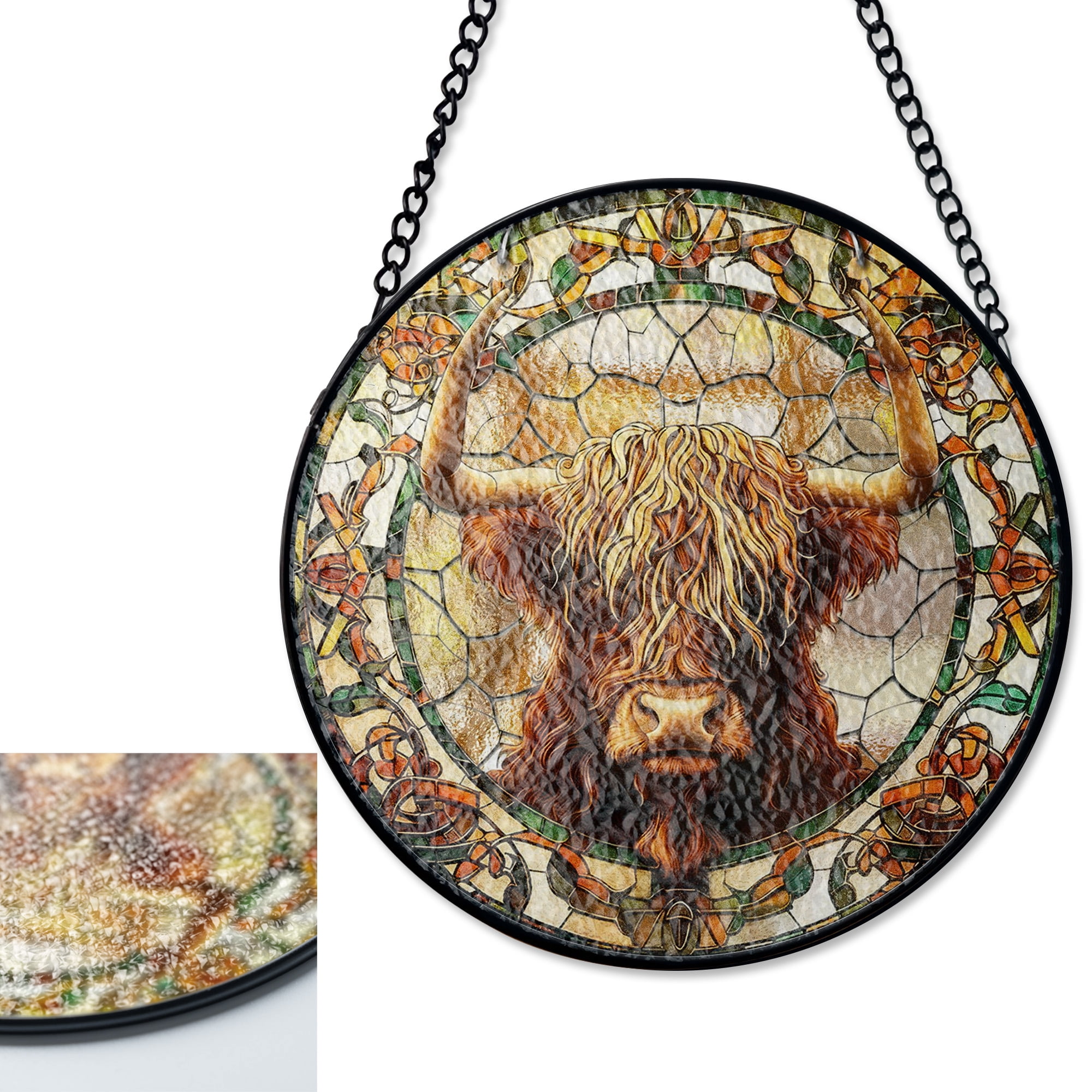LV Gifts Highland Cow Sun Catcher, Stained Glass Style UV Printed ...