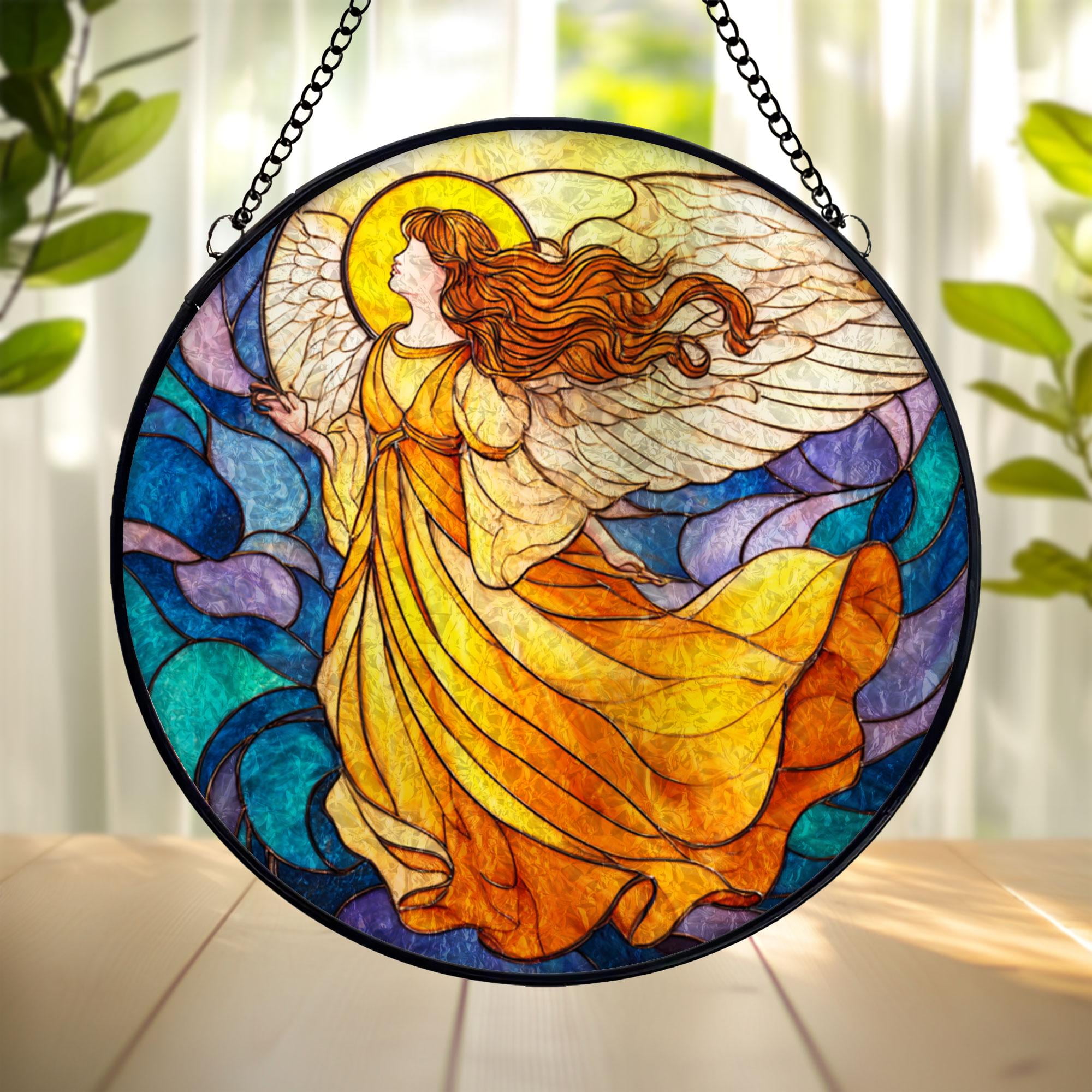 Angel Acrylic Suncatcher, Stained Glass Style Window Hanging, Spiritual ...