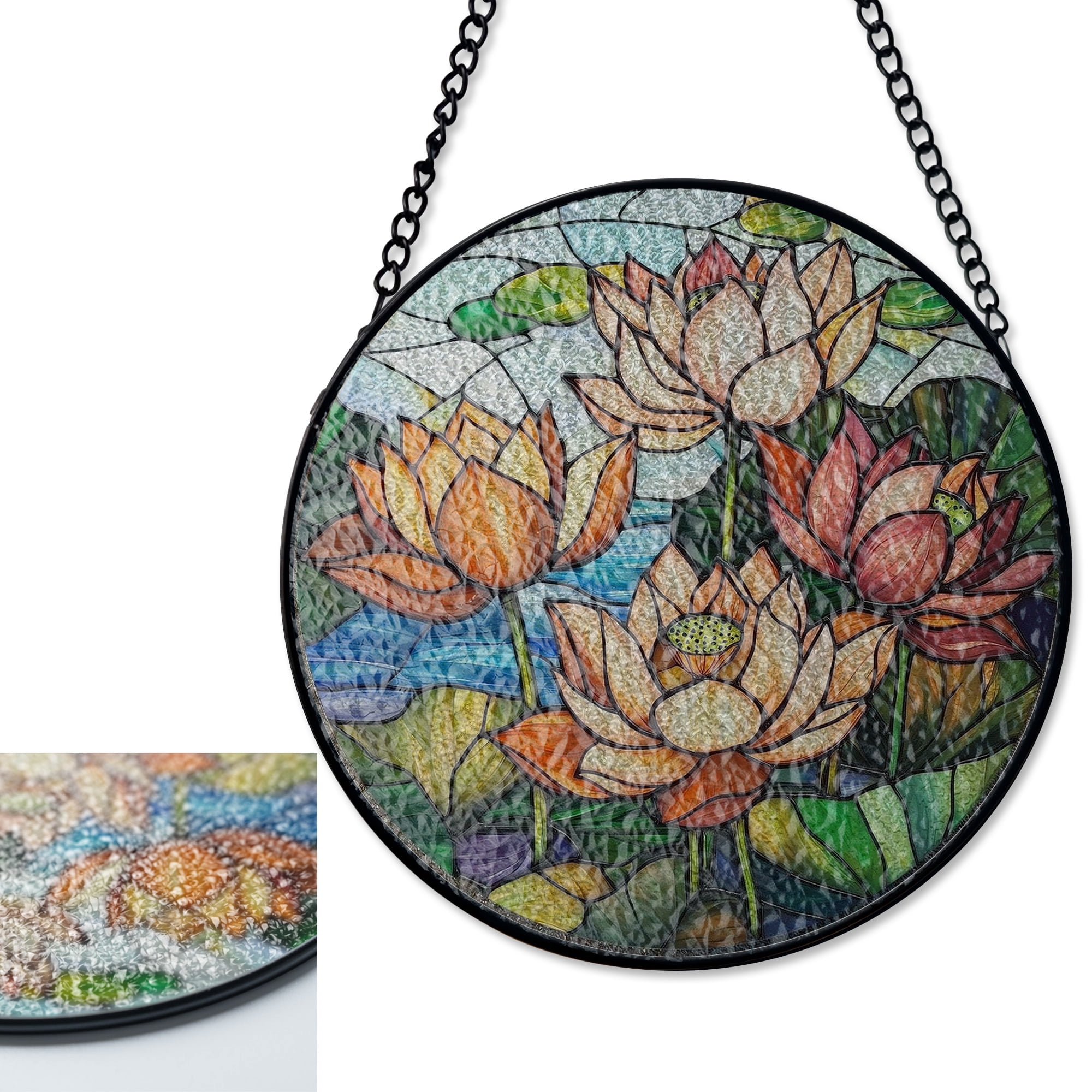 LV Gifts Lotus Flower Field Sun Catcher, Stained Glass Style UV Printed ...