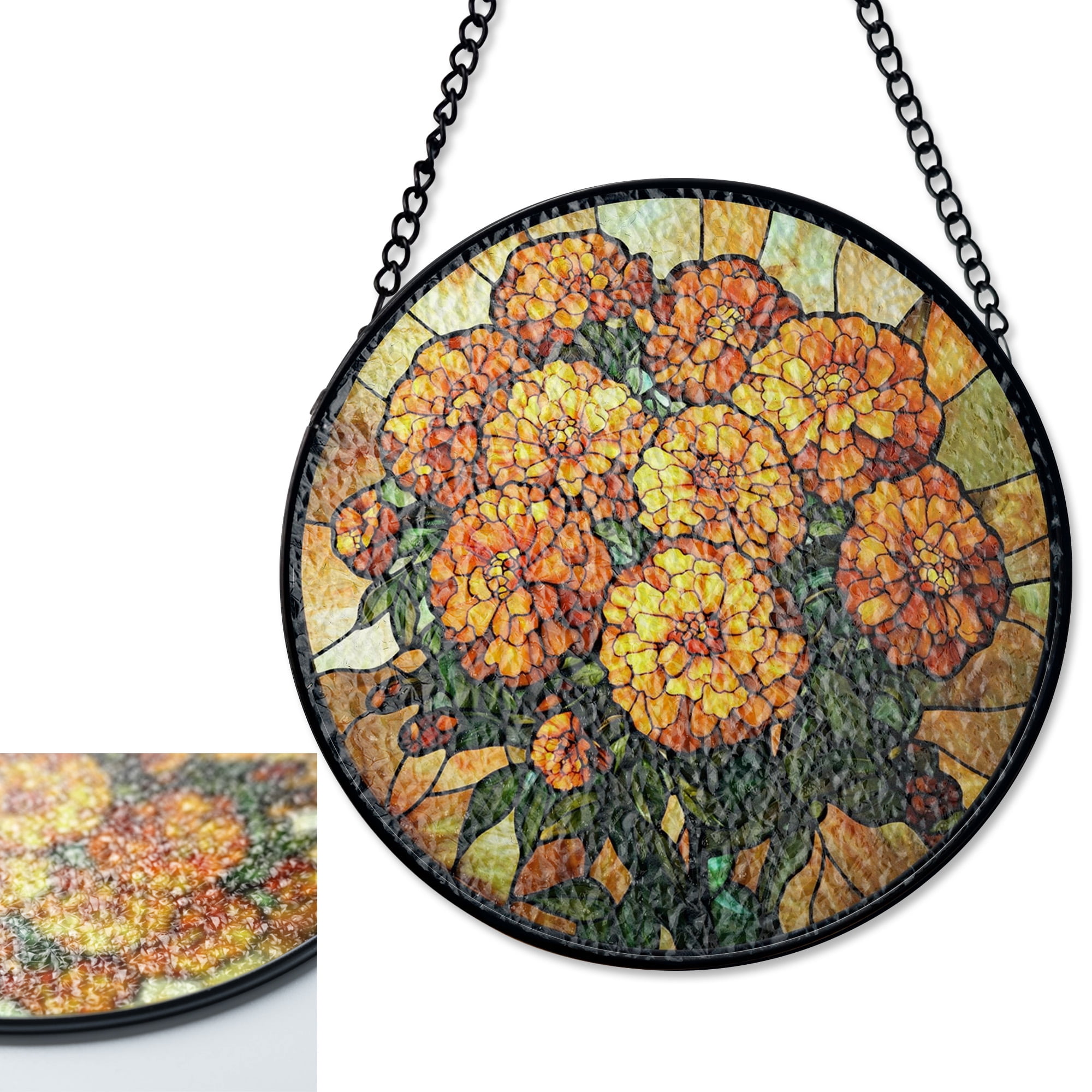 LV Gifts Marigold Flower Bloom Suncatcher, Vibrant Stained Glass Style ...