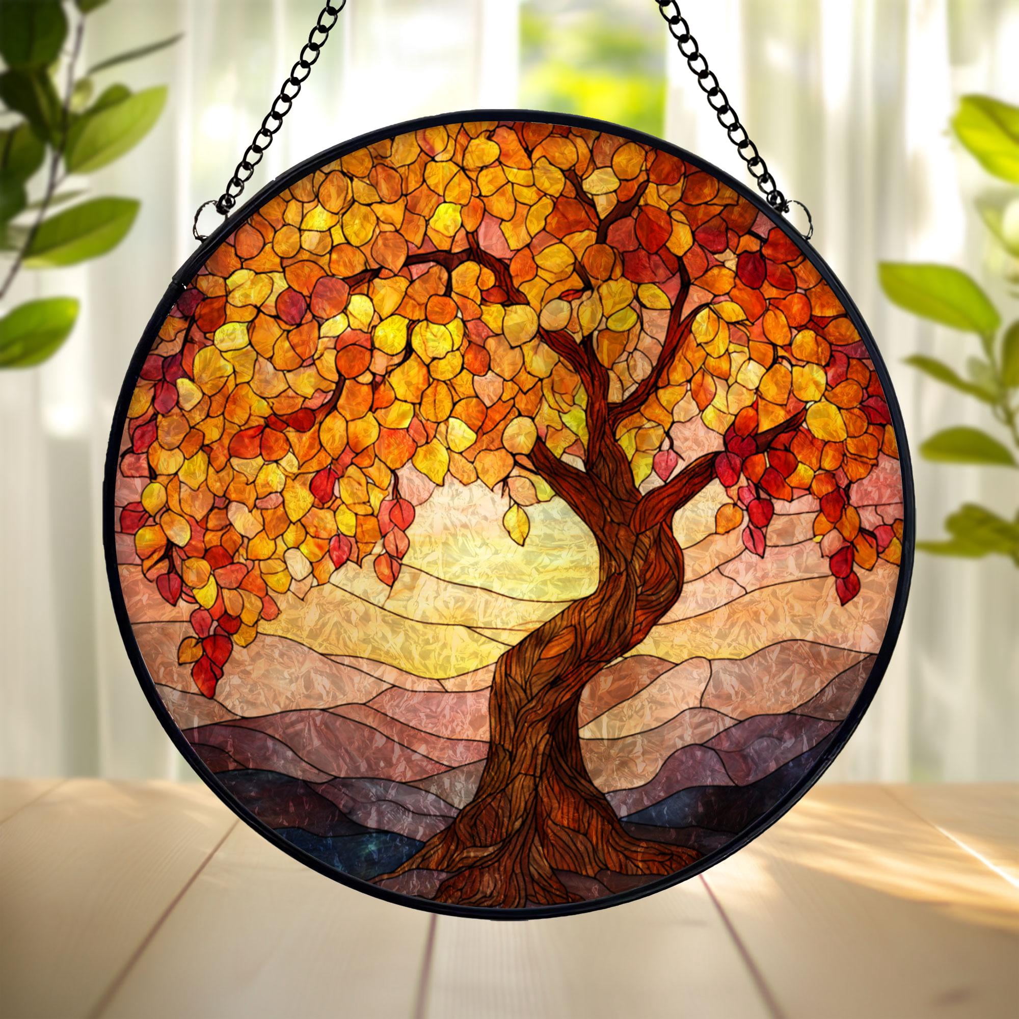 Autumn Tree Suncatcher, Stained Glass Style Acrylic Window Hanging ...