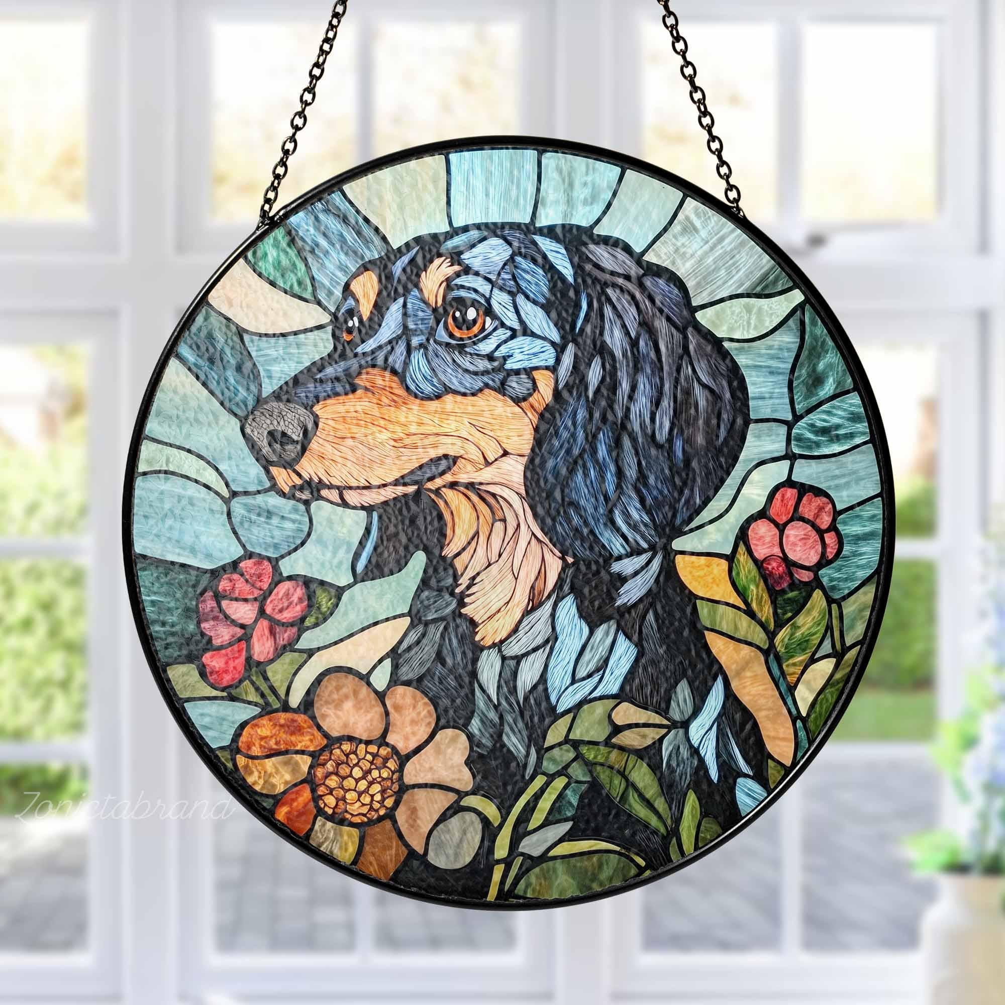 Dachshund Stained Glass Suncatcher, Dog Window Hanging, Wiener Dog ...