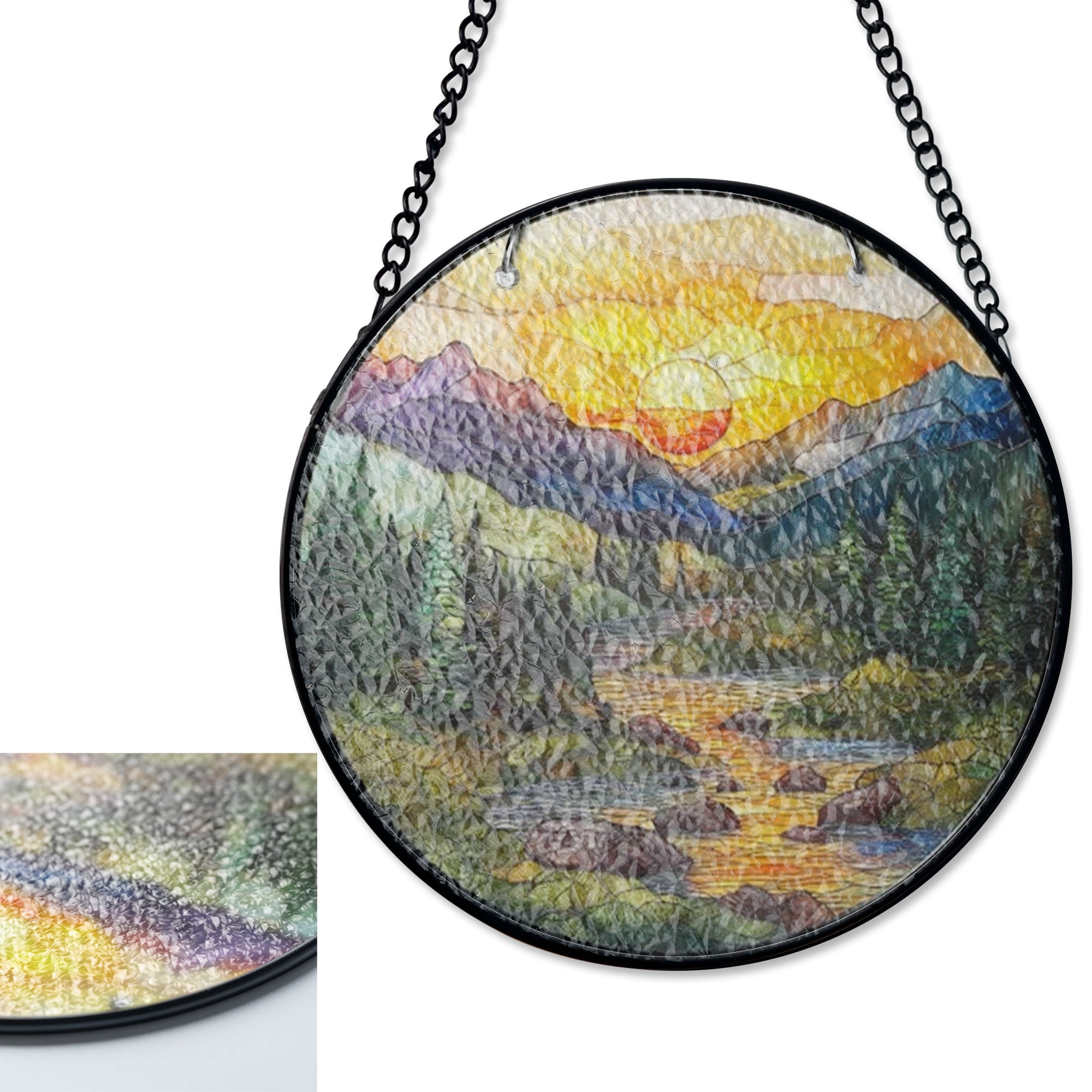LV Gifts Mountain Range Nature Suncatcher, Landscape Stained Glass ...