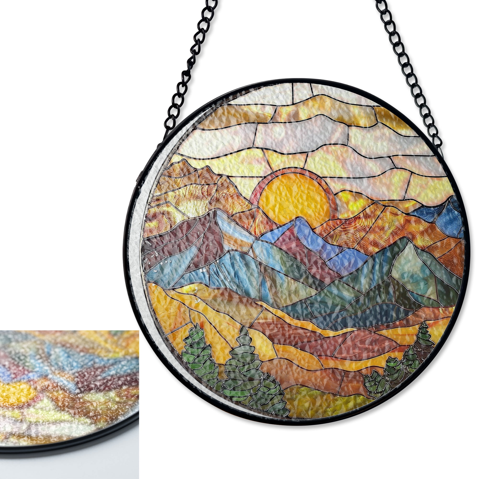 LV Gifts Mountain Range Suncatcher, Nature Landscape Stained Glass ...