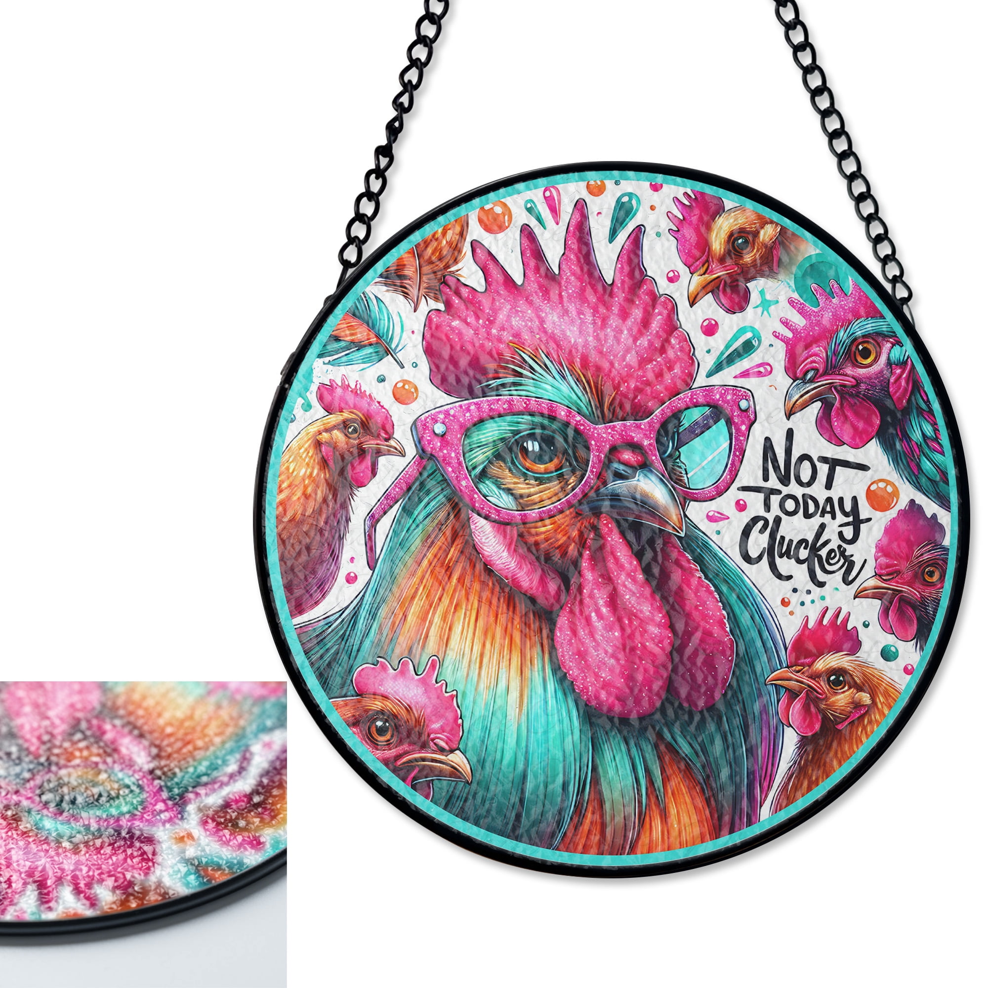 LV Gifts Not Today Clucker Funny Chicken Suncatcher Stained Glass Style ...