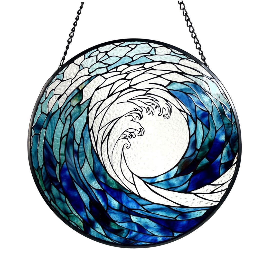 LV Gifts - Ocean Waves Suncatcher, Blue Sea Stained Glass Style Window ...