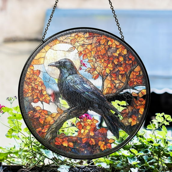 LV Gifts - Raven Suncatcher, Gothic Crow Stained Glass Style Window ...