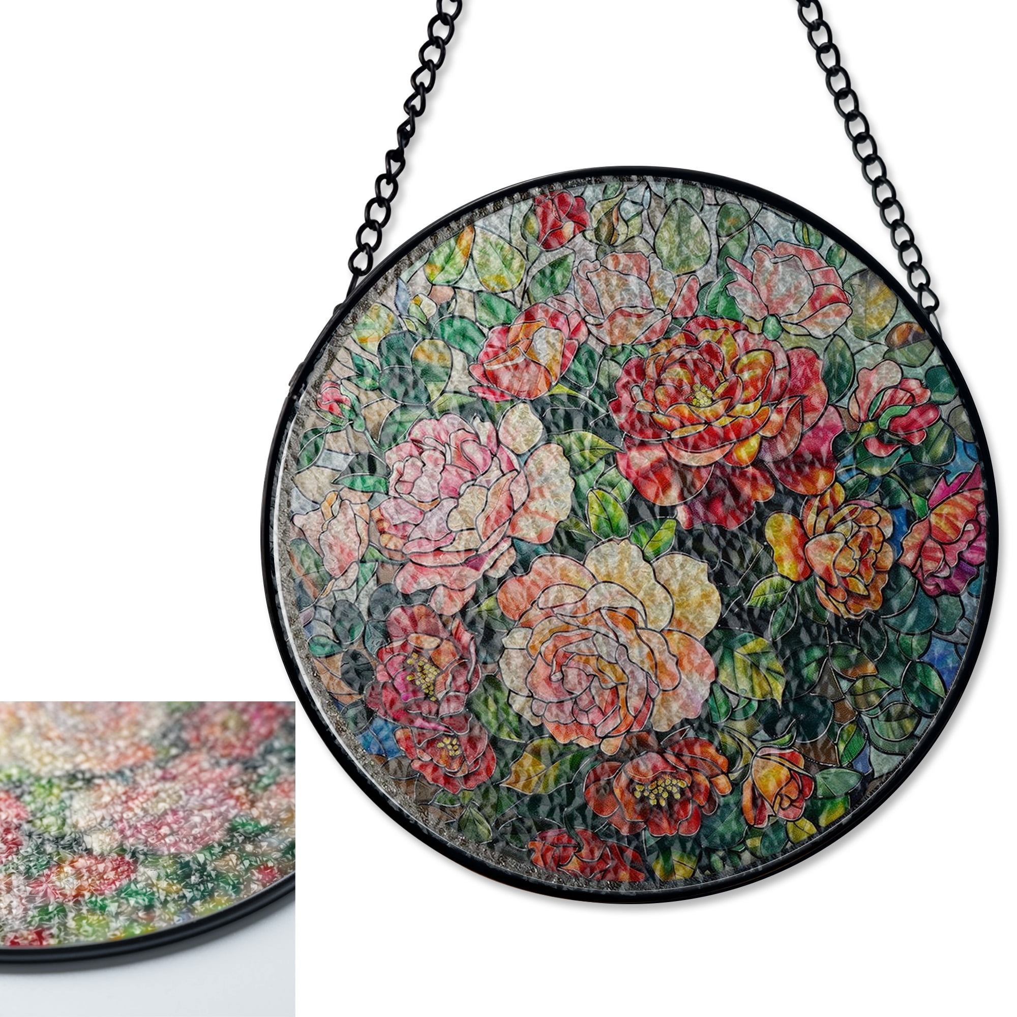 LV Gifts Rose Bouquet Floral Suncatcher, Romantic Stained Glass Style ...
