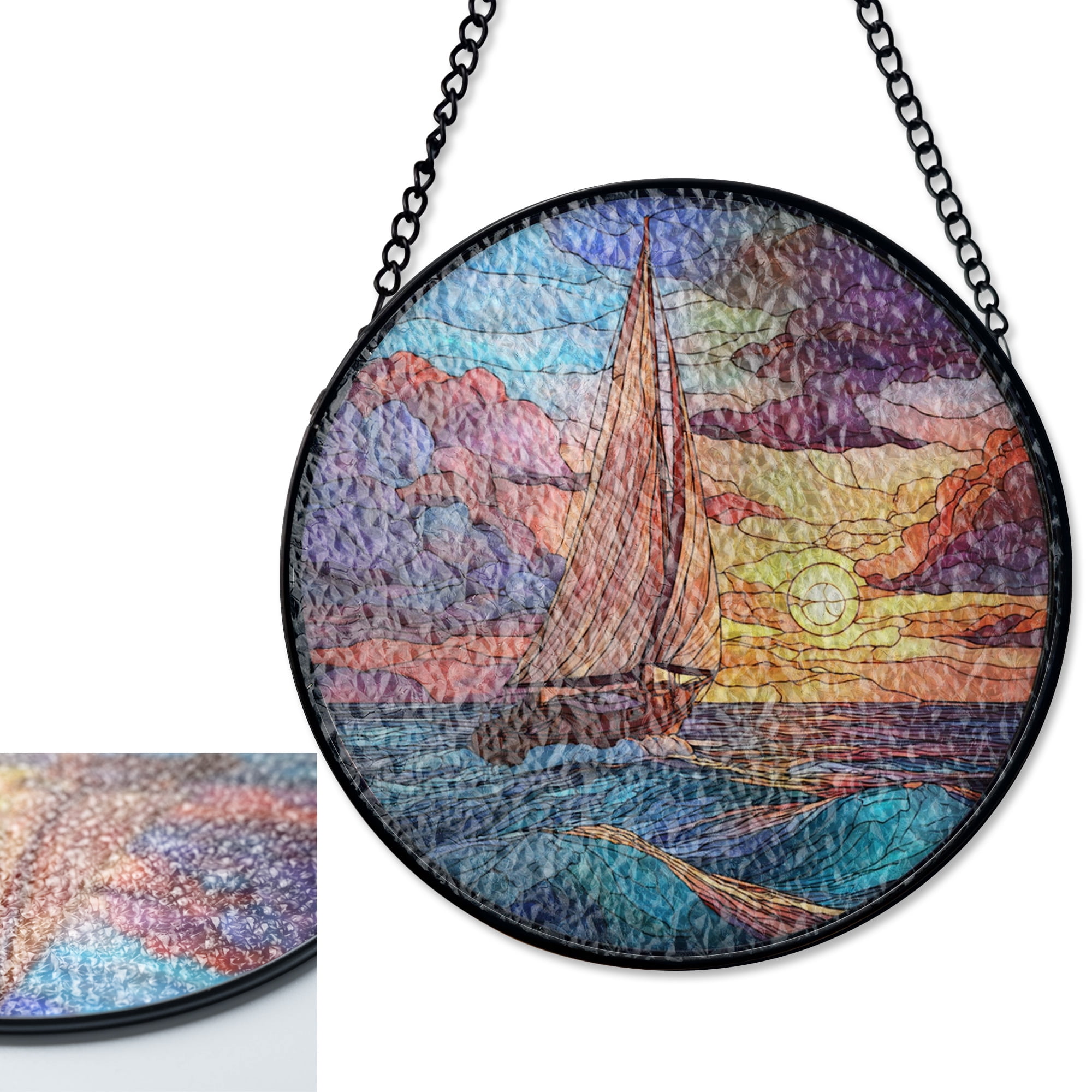 LV Gifts Sailboat Nautical Sunset Suncatcher, Coastal Stained Glass ...