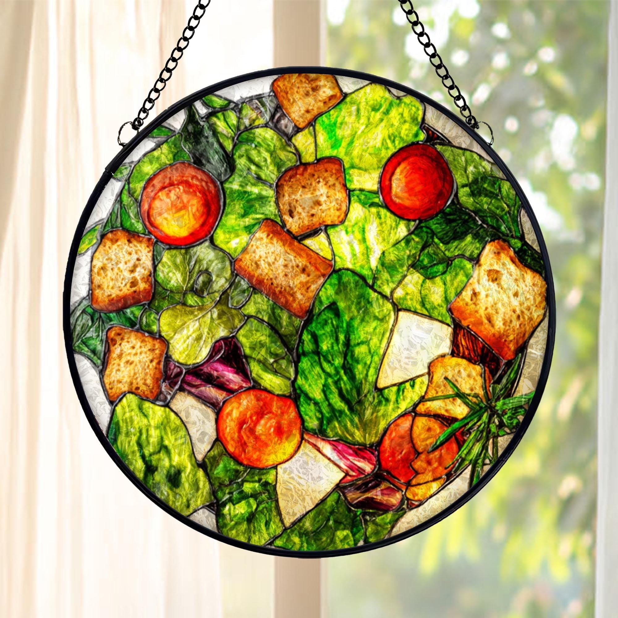 LV Gifts Salad Stained Glass Suncatcher, Veggie Window Hanging, Kitchen ...