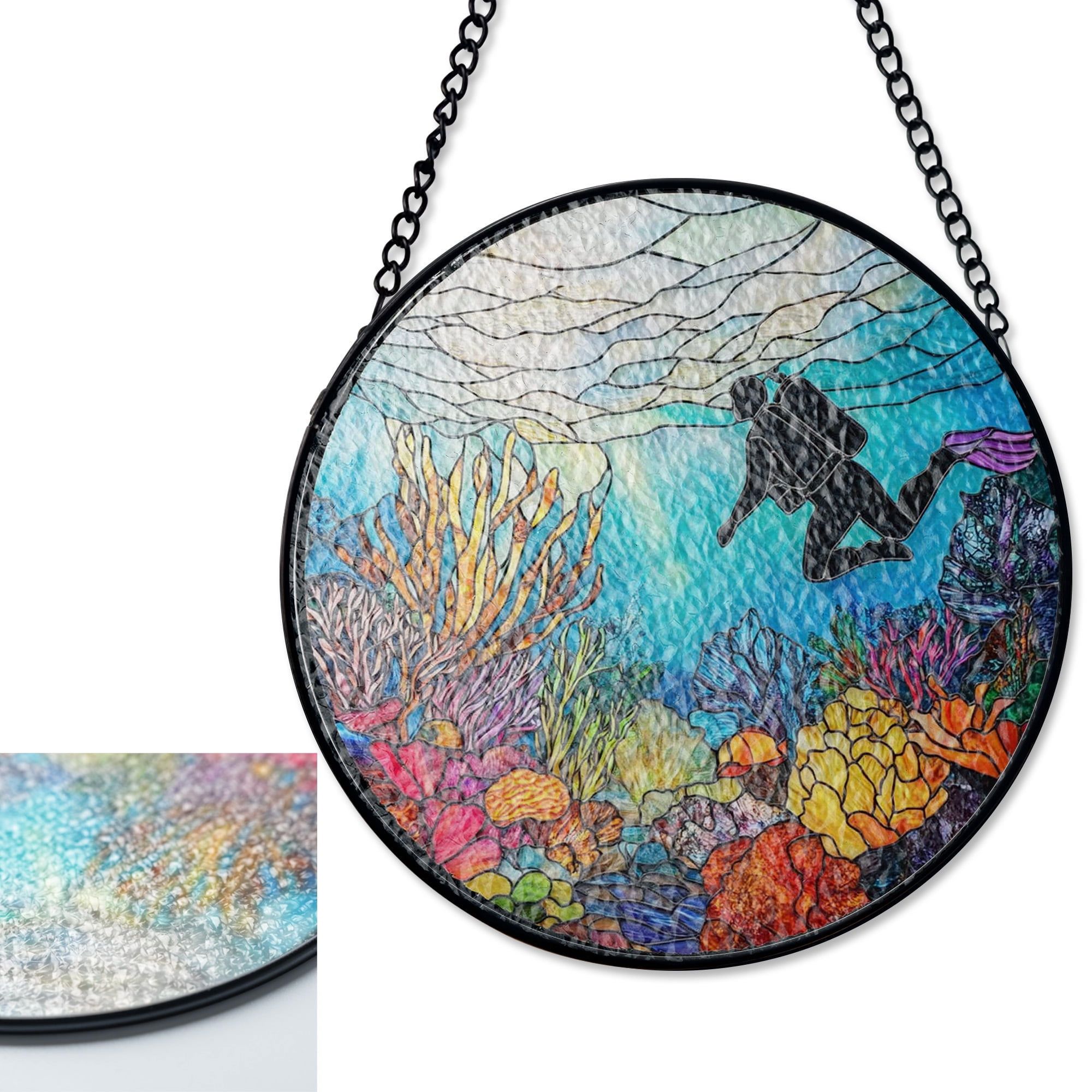 LV Gifts Scuba Diving Ocean Suncatcher, Deep Sea Stained Glass Style ...