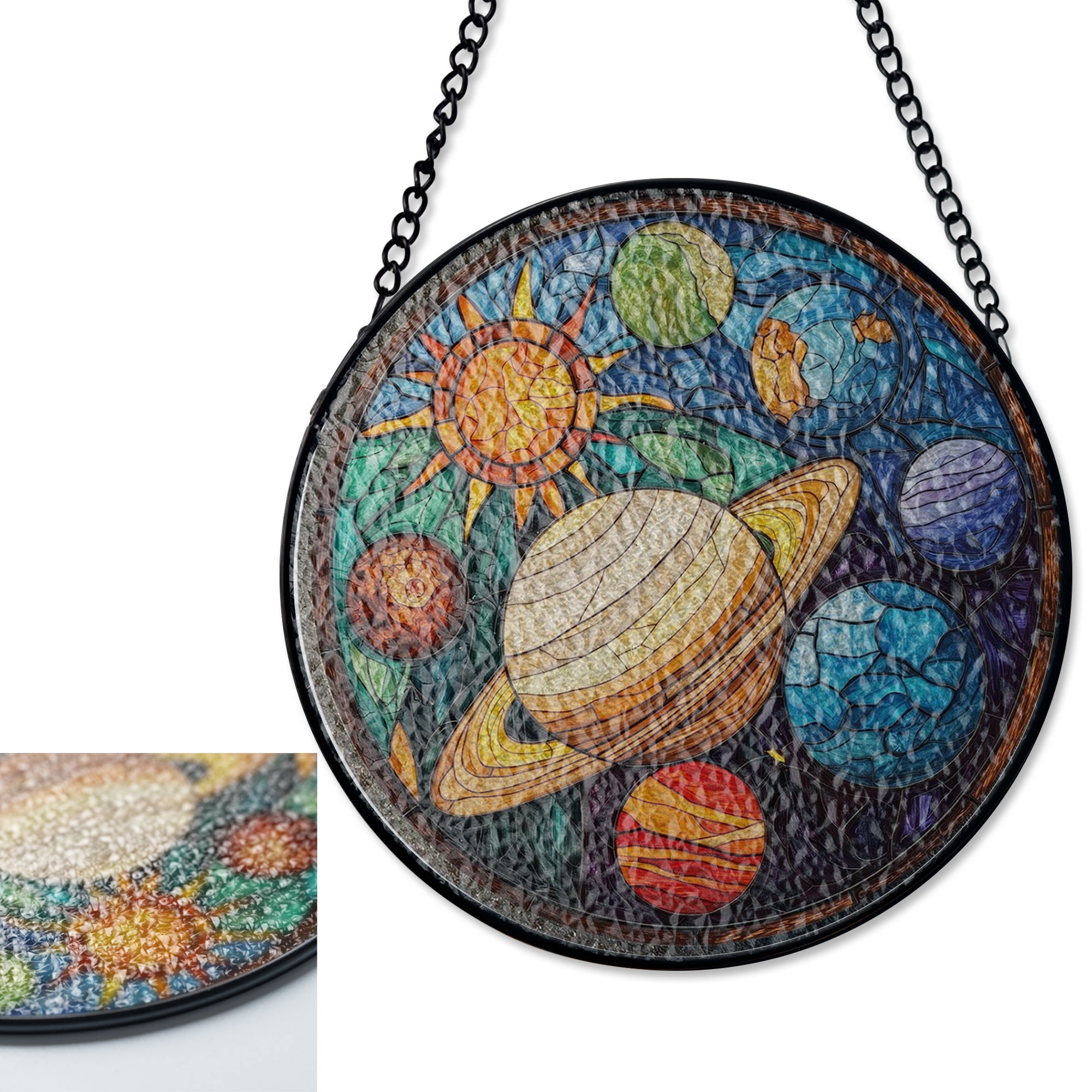 LV Gifts Solar System Planets Sun Catcher, Stained Glass Style UV ...