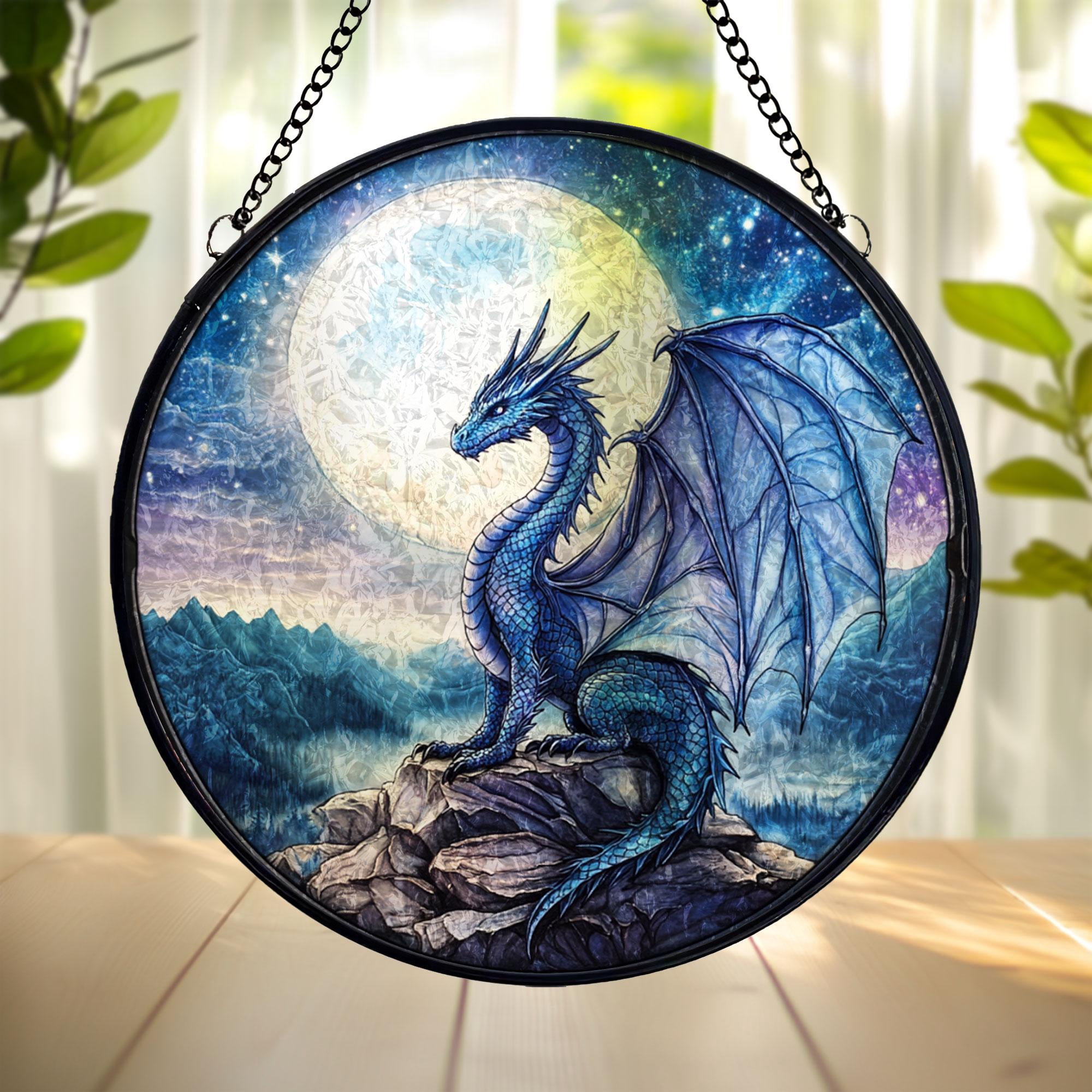 LV Gifts Sun and Moon Stained Glass Suncatcher, Round Celestial Window ...