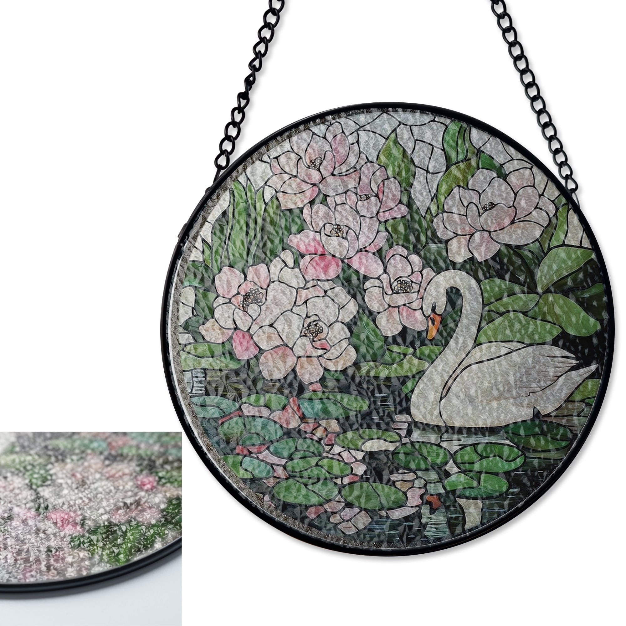LV Gifts Swan Swimming Pond Suncatcher, Coquette Stained Glass Style UV ...