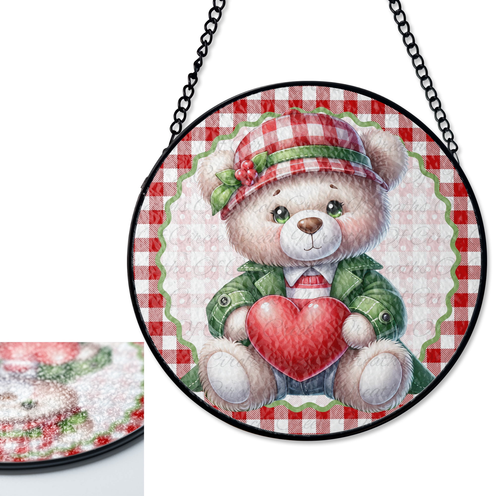 LV Gifts Sweet Teddy Bear Red Gingham Stained Glass Style Suncatcher ...