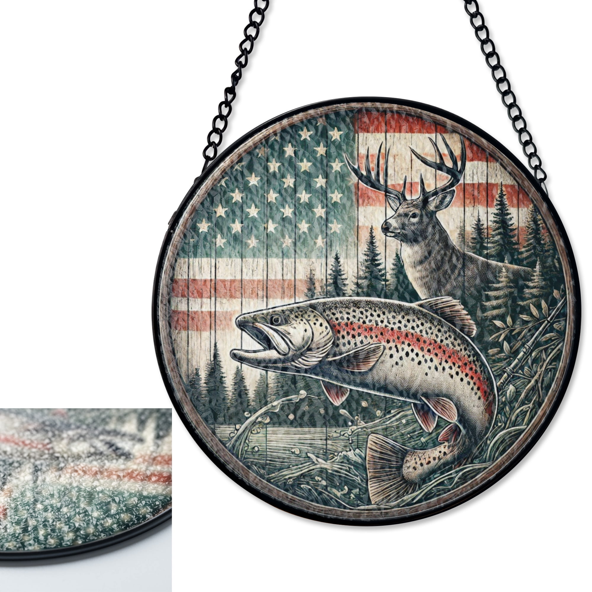 LV Gifts USA Deer Trout Outdoor Suncatcher Stained Glass Style, UV ...