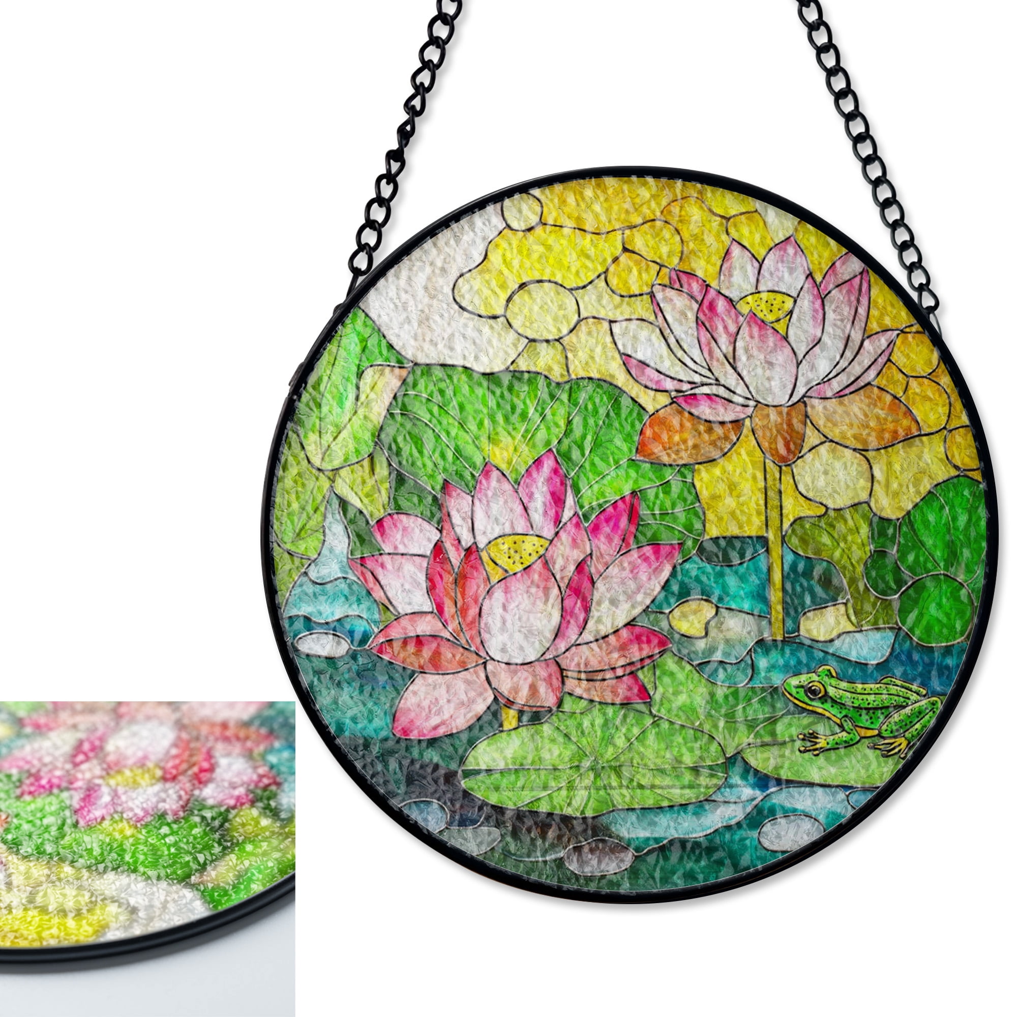 LV Gifts Water Lily Lotus Sun Catcher, Stained Glass Style UV Printed ...