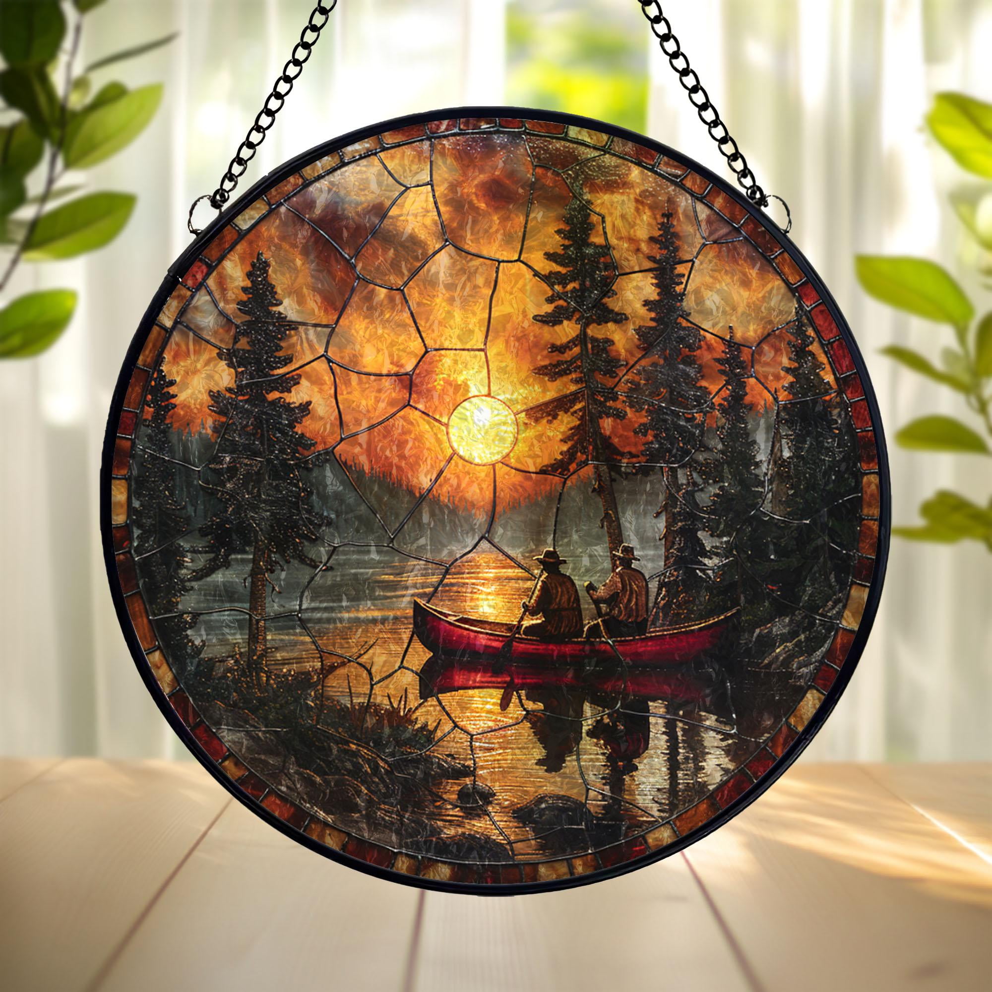 Canoe Sunset Suncatcher, Stained Glass Style Acrylic Window Hanging ...