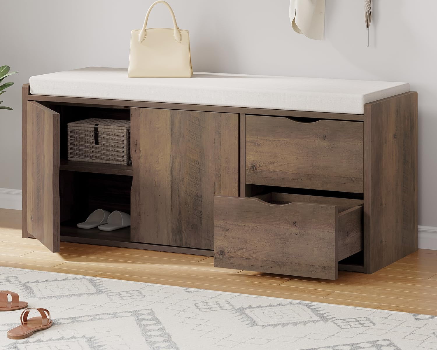 LVB Entryway Bench with Storage, 40” Storage Bench with Padded ...