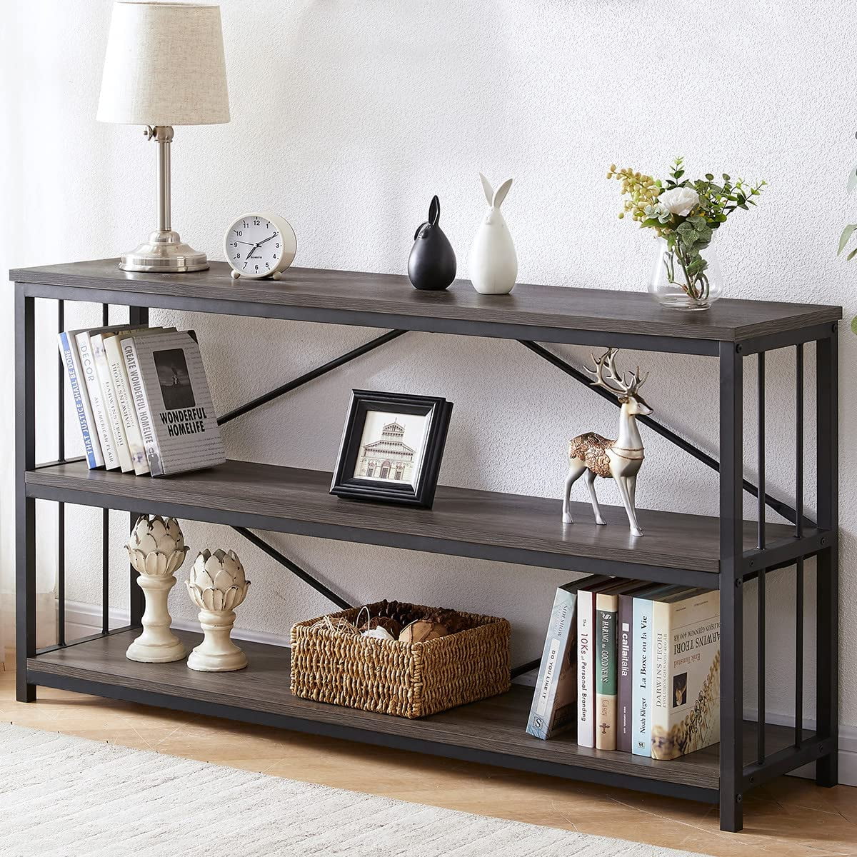 LVB Industrial Console Table, Metal and Wood Sofa Table, Rustic ...