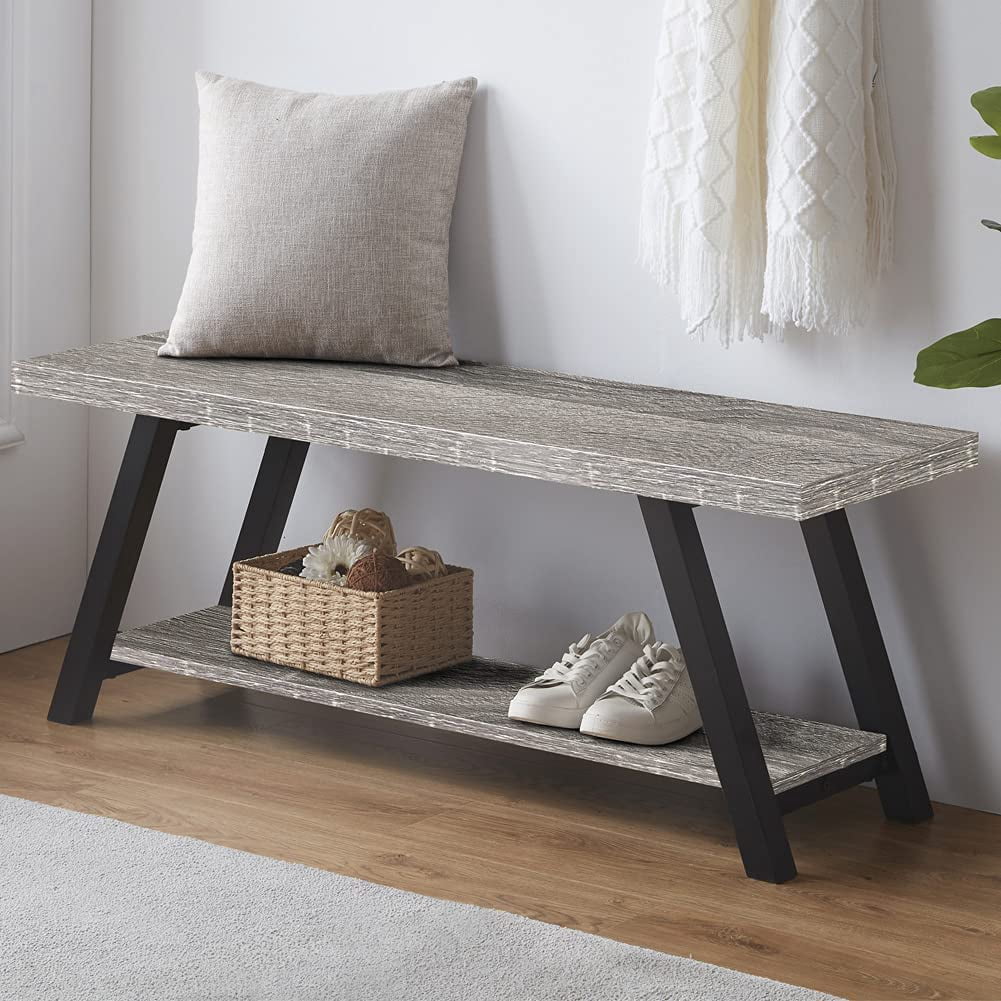 LVB Industrial Entryway Bench, Wood and Metal Storage Bench, Indoor ...