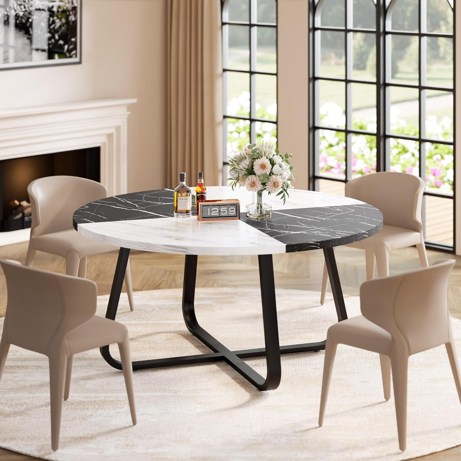 LVB Round Marble Dining Table for 4 Man, Modern 51-Inch Wood Dining ...