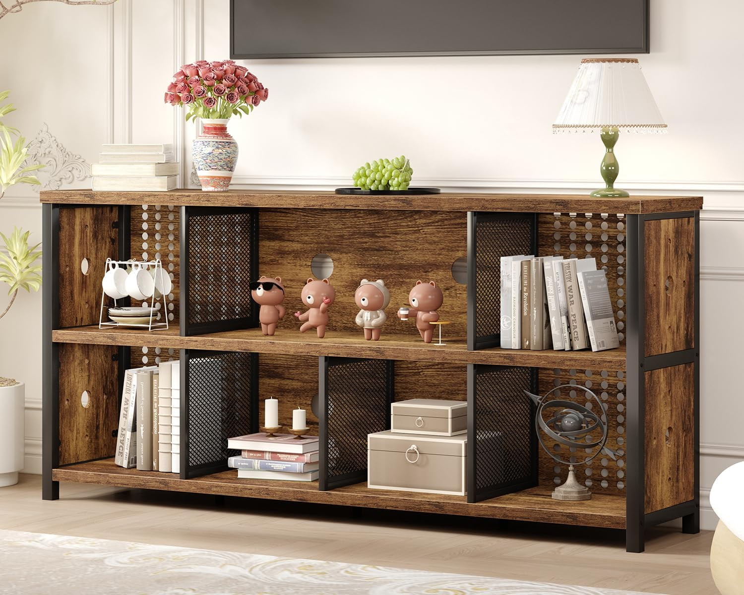 LVB Rustic Horizontal Bookshelf, Industrial Bookcase Cube Storage ...