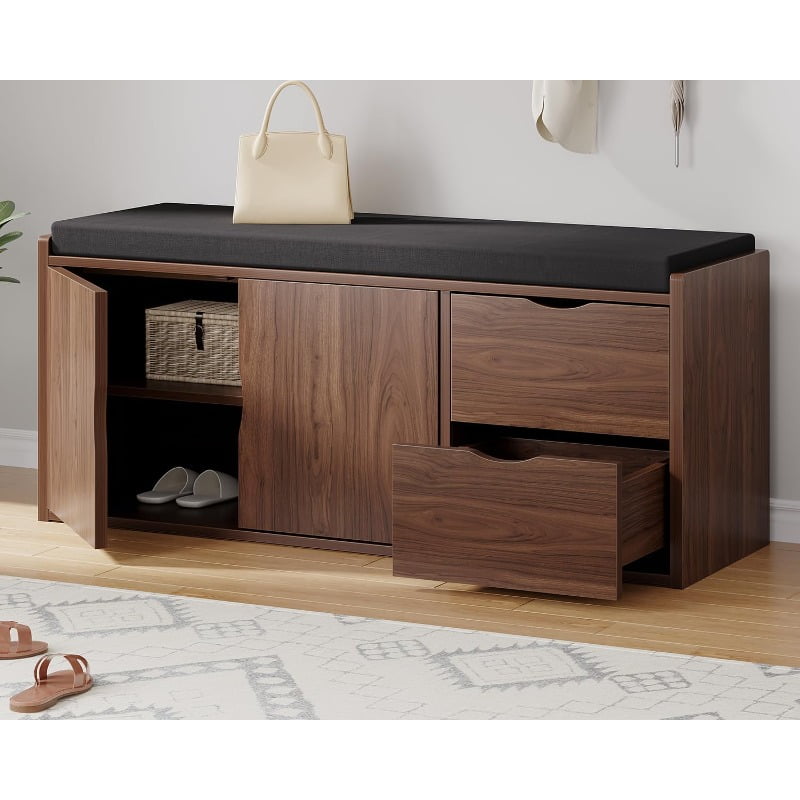 LVB Storage Bench 40 Entryway Bench with Padded Seat Cushion Wood ...