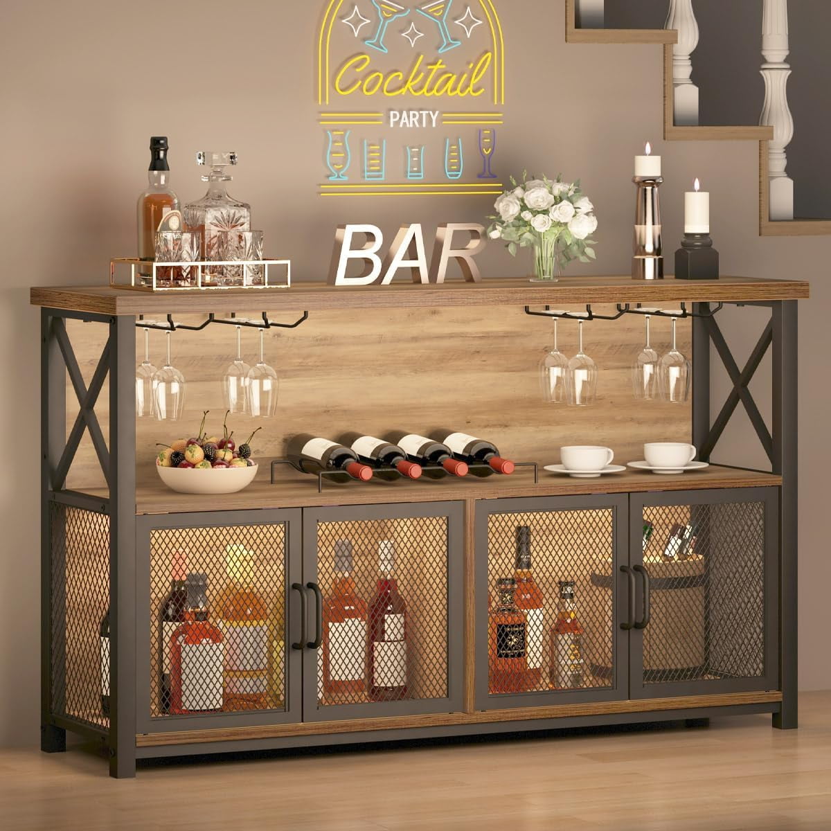 LVB Wine Bar Cabinet, Industrial Coffee Bar Cabinet for Liquor and ...